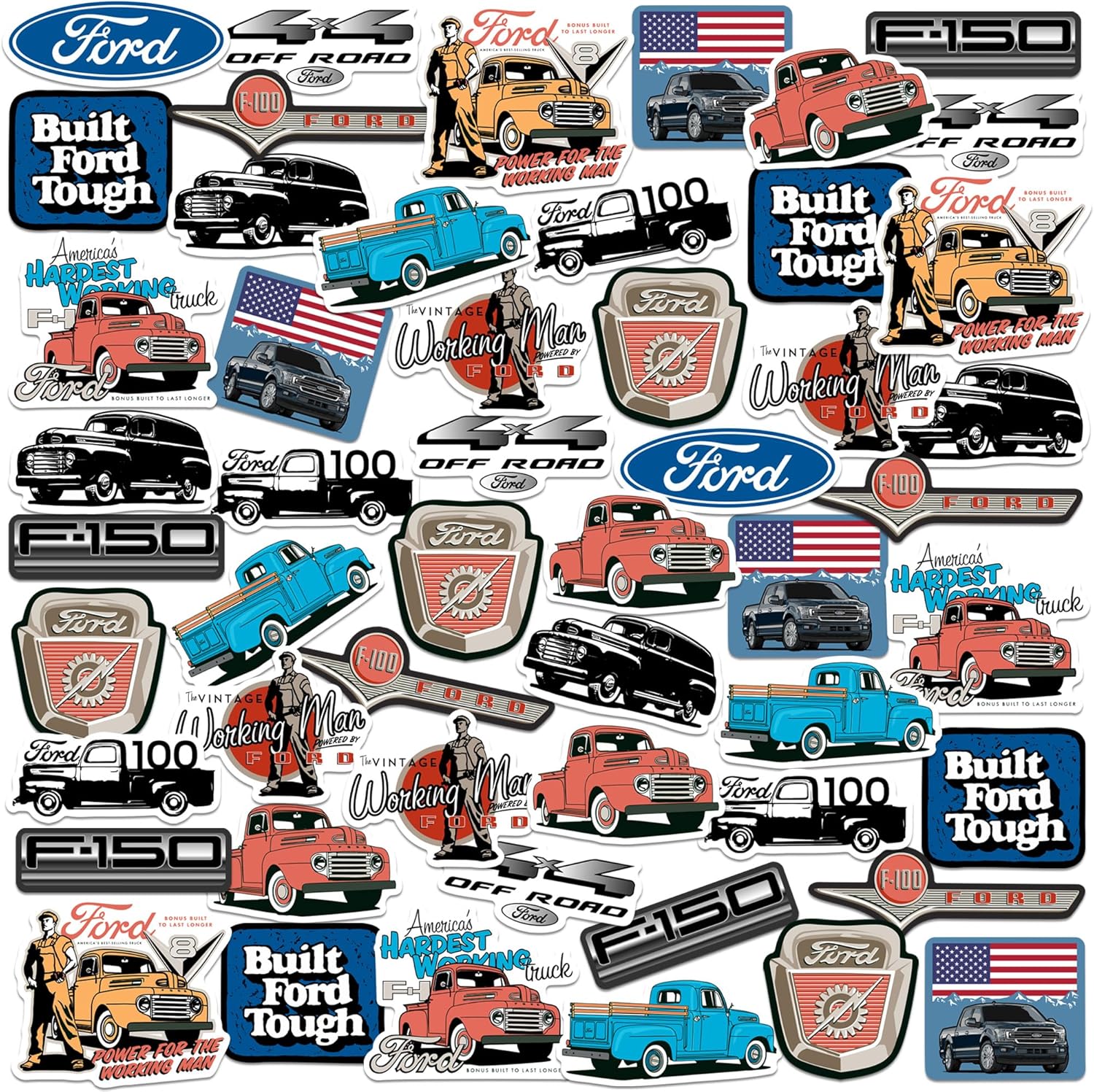 Amazon.com: Ford Truck 50ct Vinyl Large Deluxe Stickers Variety Pack ...