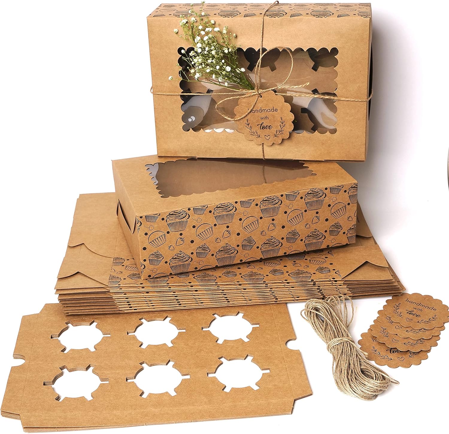 Amazon.com: mudrit (20-Pack Cupcake Boxes Bulk | Cupcake Holder with ...