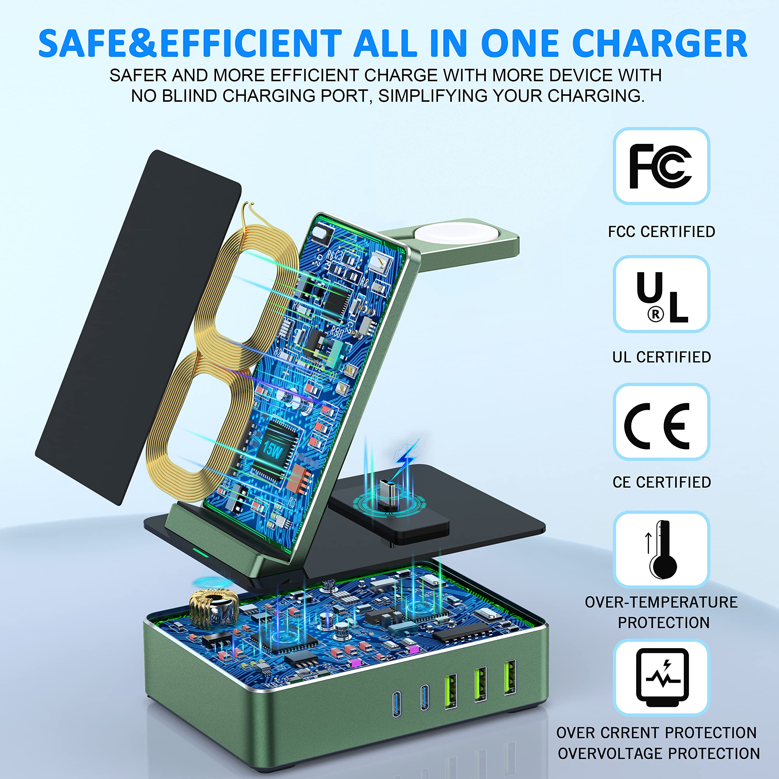 Charging Station for Multiple Devices,100W 8 in 1 Wireless Charging ...