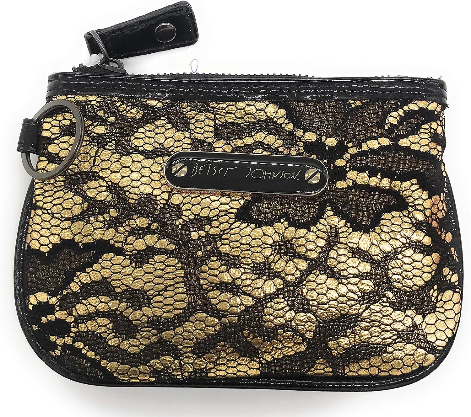 Betsey Johnson Royal LACE Gold Top Zip Large Change Purse: Handbags ...