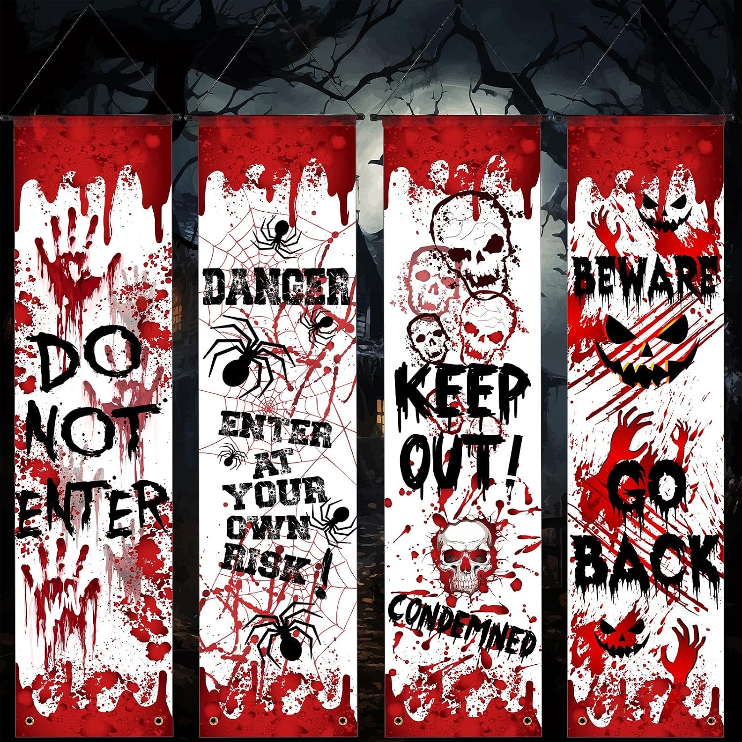 Amazon.com: Mindsoft 4 Pcs Halloween Banners Halloween Porch Door ...
