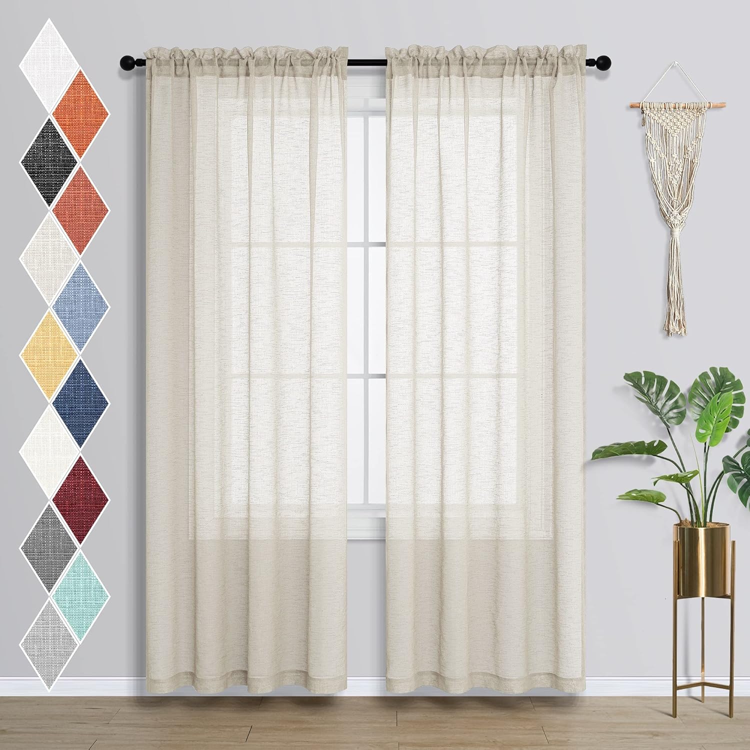 Amazon.com: Beige Sheer Curtains 84 Inch Length for Living Room Set 2 ...