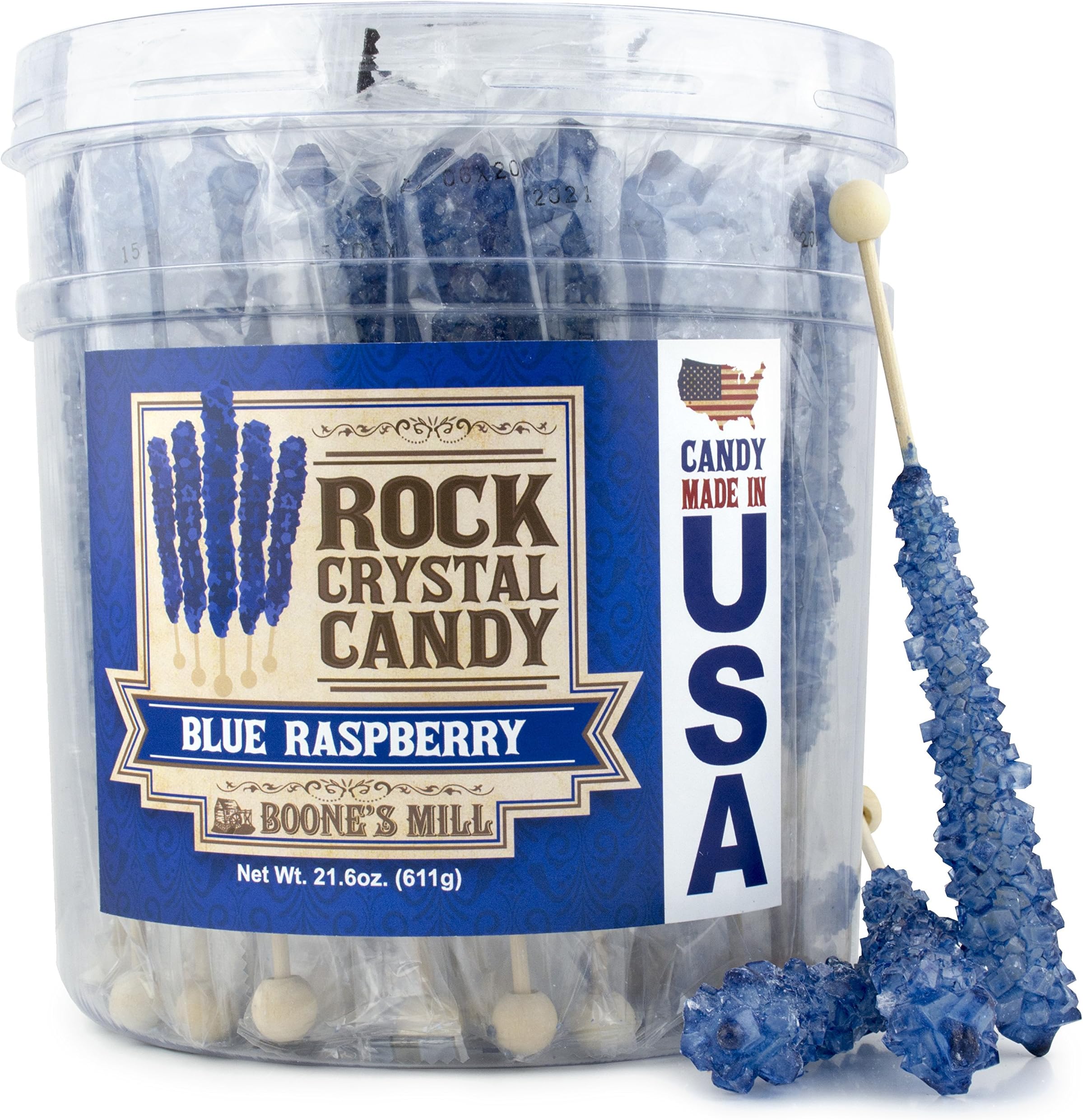 Amazon.com : Boone's Mill | Rock Crystal Candy Sticks | Blue Raspberry ...