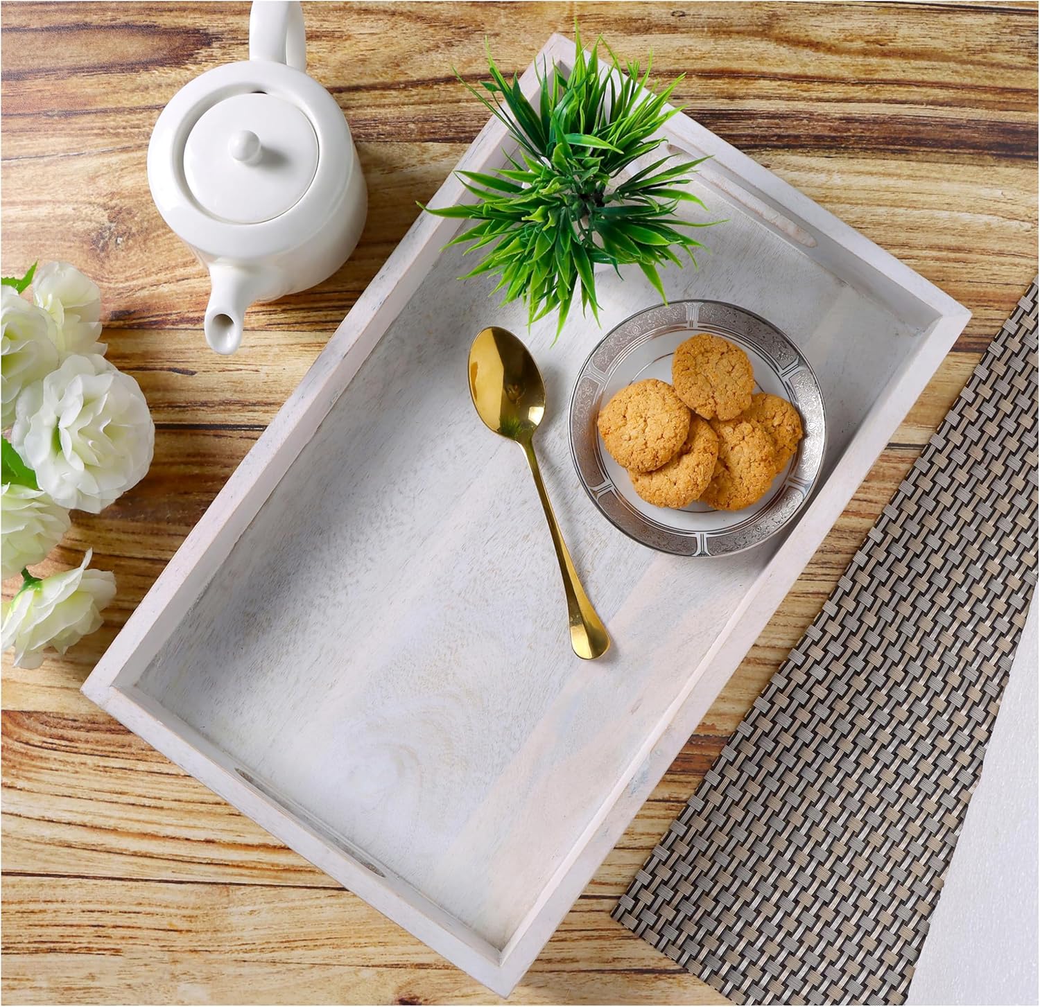 Amazon.com: Mango Wood Serving Tray Handmade Metal Fruit Bowl ...