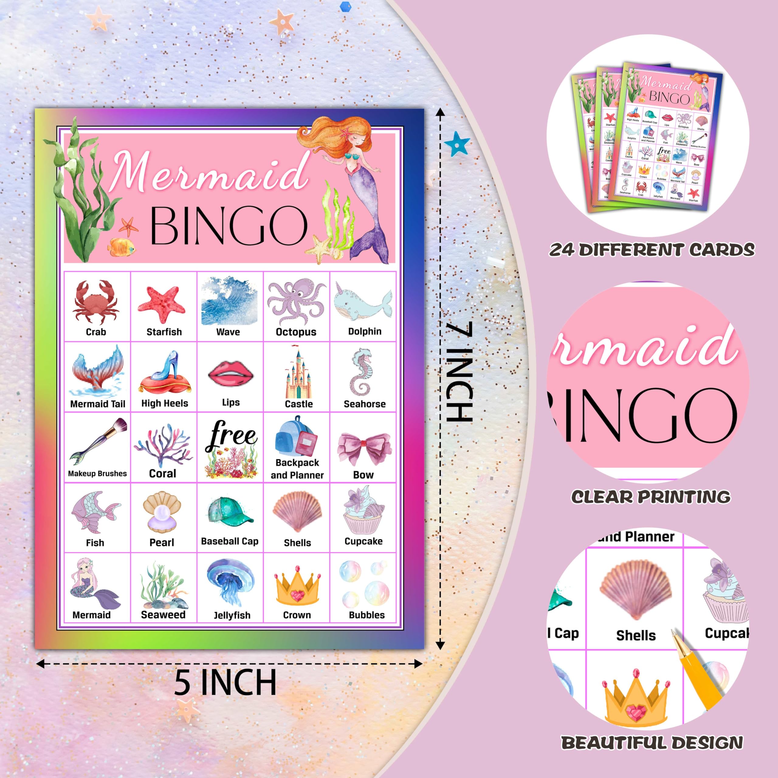 Snapklik.com : Foosproea Mermaid Bingo Cards, Mermaid Bingo Games For ...
