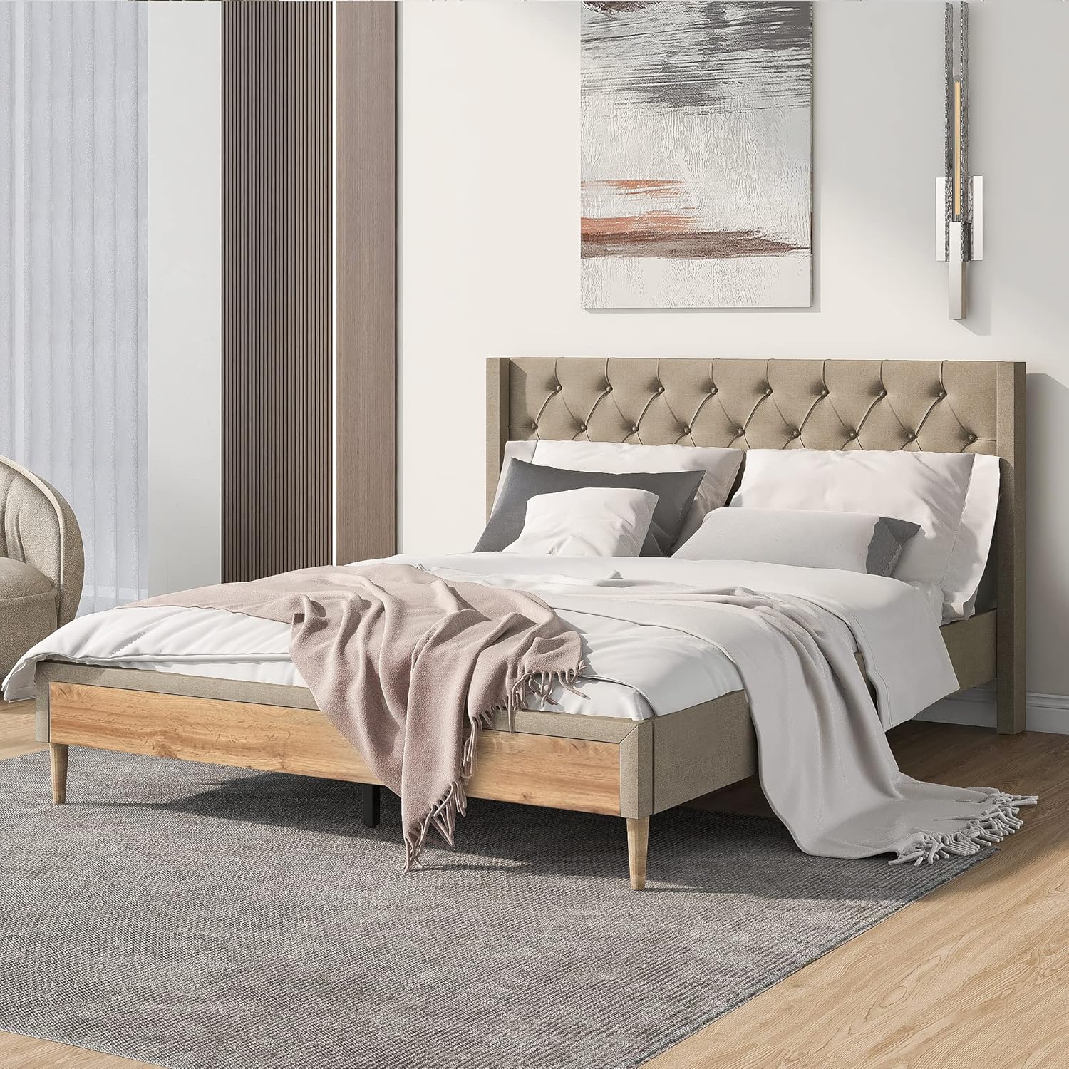 Amazon.com: Bellemave Queen Upholstered Bed Frame with Headboard Modern ...
