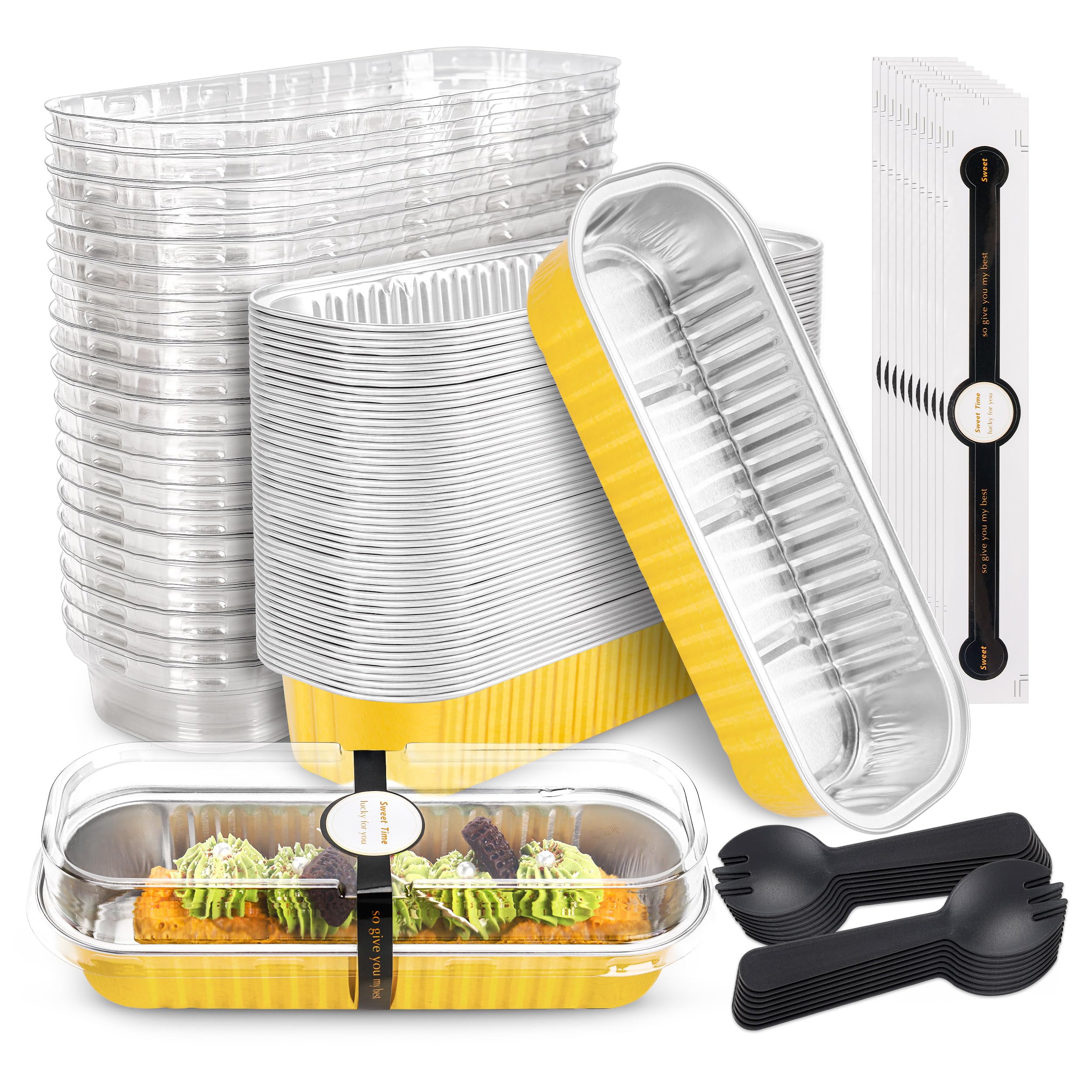 Amazon.com: NPLUX 50 Pack Mini Cake Pans with Lids and Spoons Gold ...