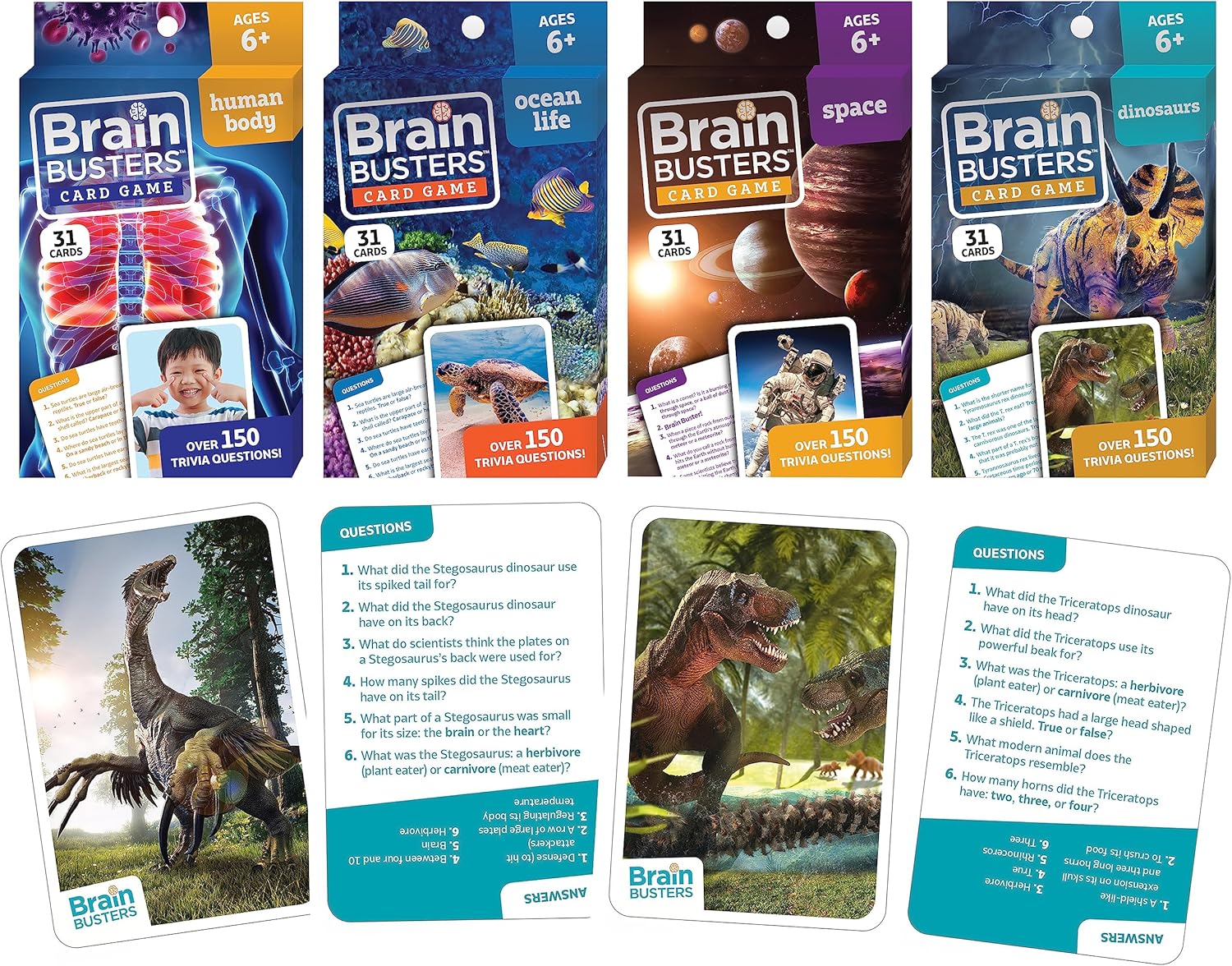 Amazon.com: Brain Busters Card Game for Kids, Family Trivia Game Bundle ...