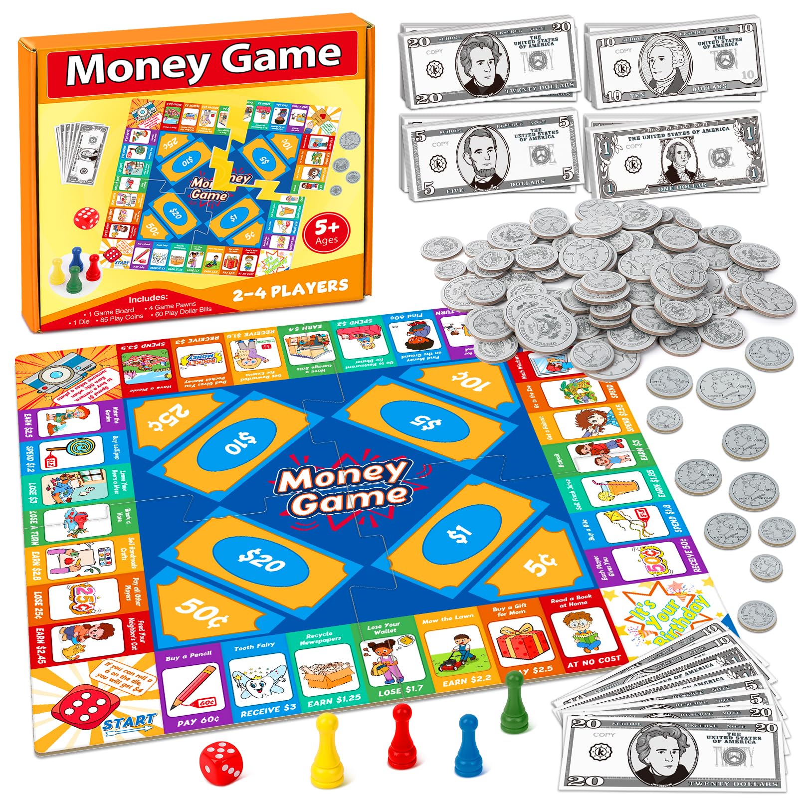 Amazon.com: Torlam Money Board Games for Kids, Coins and Bills Toddler ...