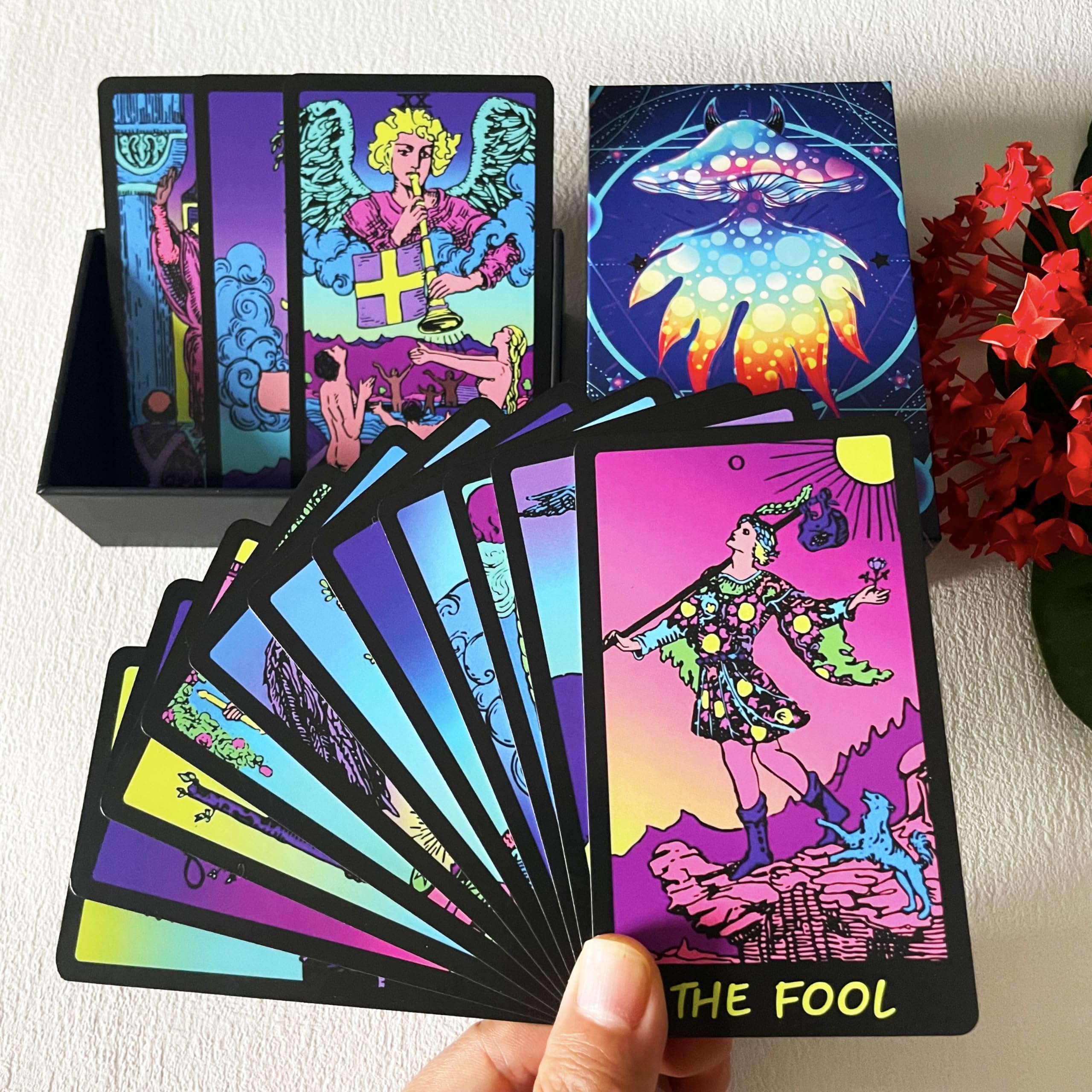 Amazon.com: Jrskvaro Colorful Neon Tarot Cards Deck with Guidebook ...