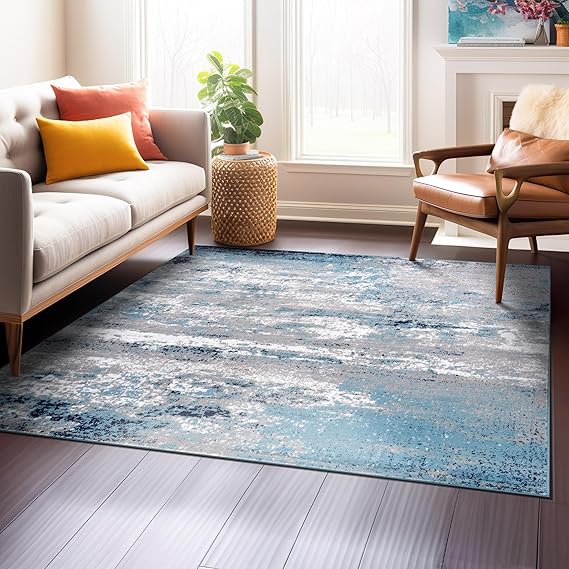 Amazon.com: Rugshop Modern Distressed Blue Abstract Square Area Rug ...