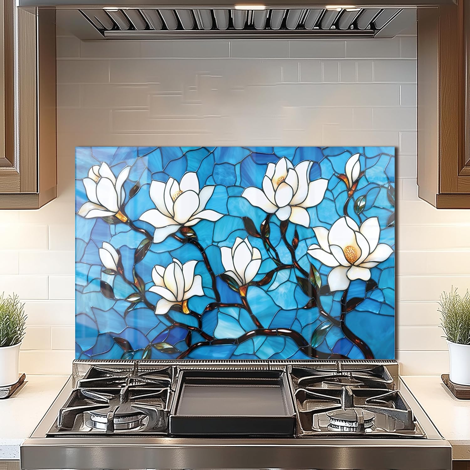 Amazon.com: DAIFURONGE Tempered Glass Backsplash for Kitchen, Lotus Art ...