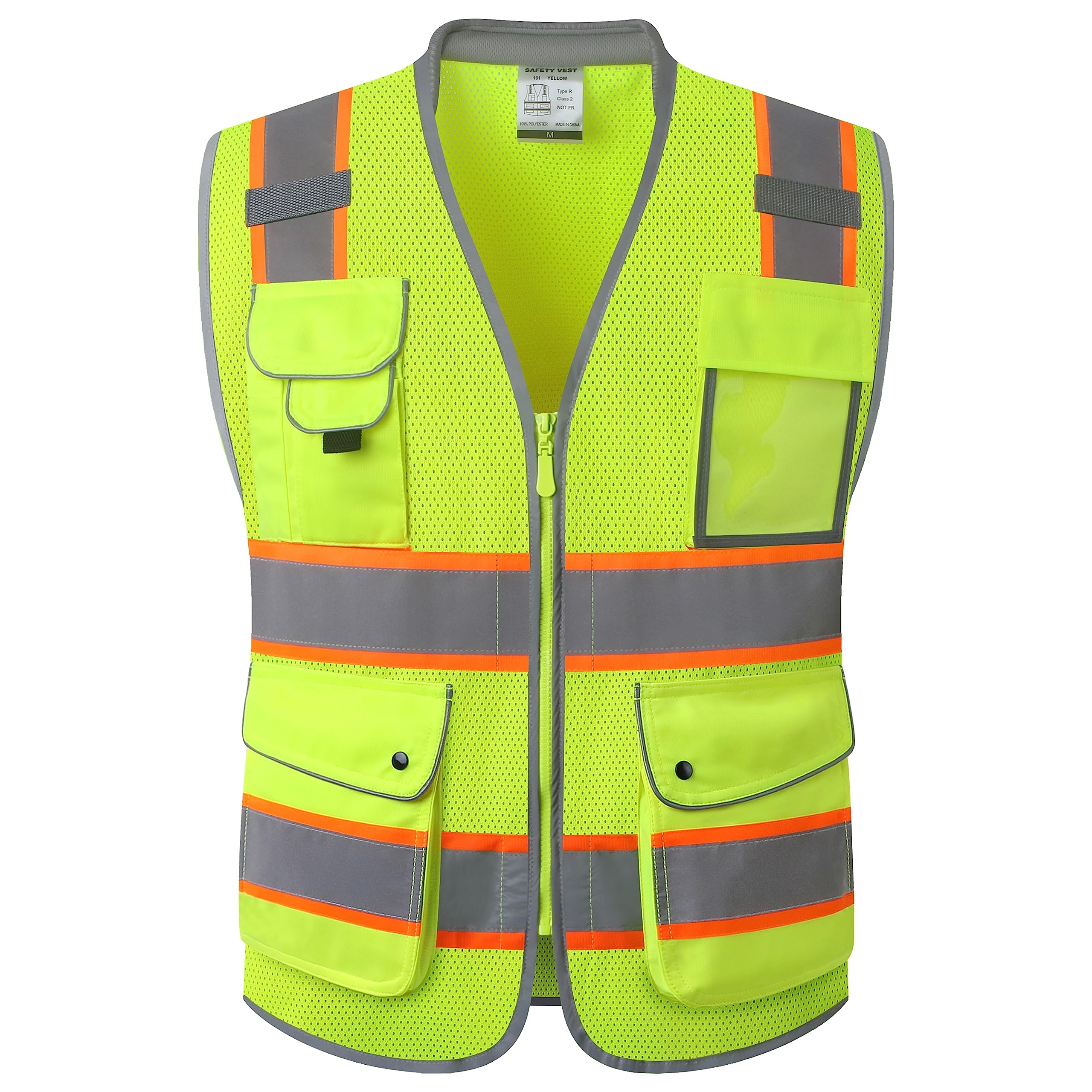 JKSafety 9 Pockets Hi-Vis Safety Vest Breathable Mesh Fabric Cushioned ...
