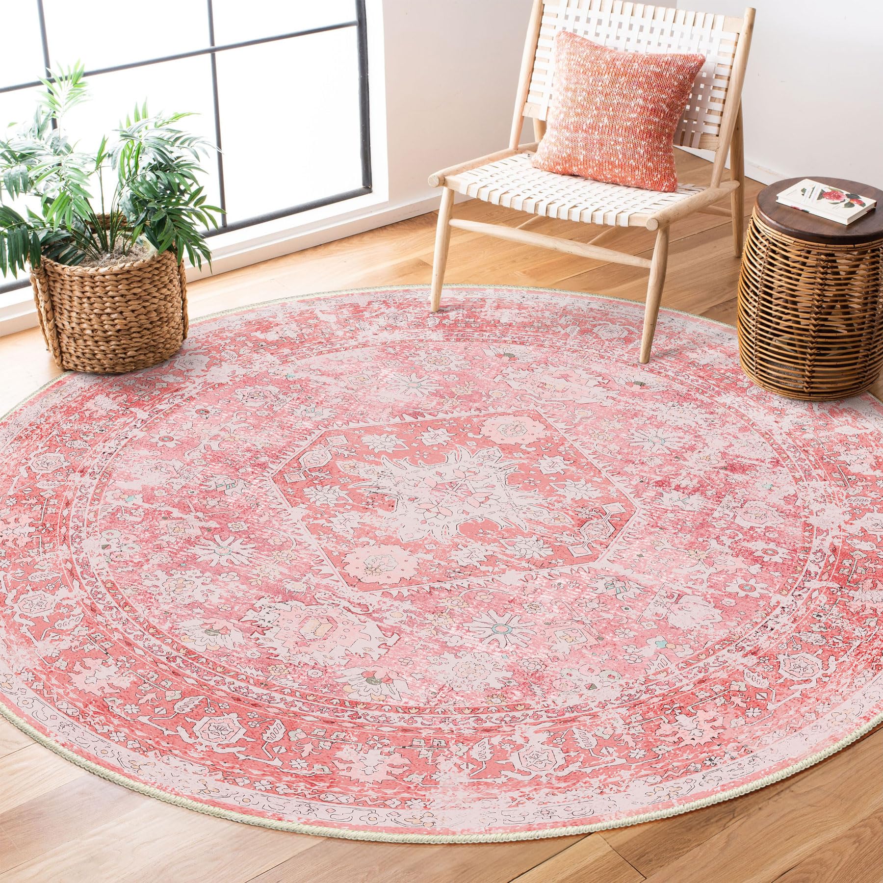 Amazon.com: MUJOO Round Rug 5ft,Pink Circle Area Rug Washable,Girls ...