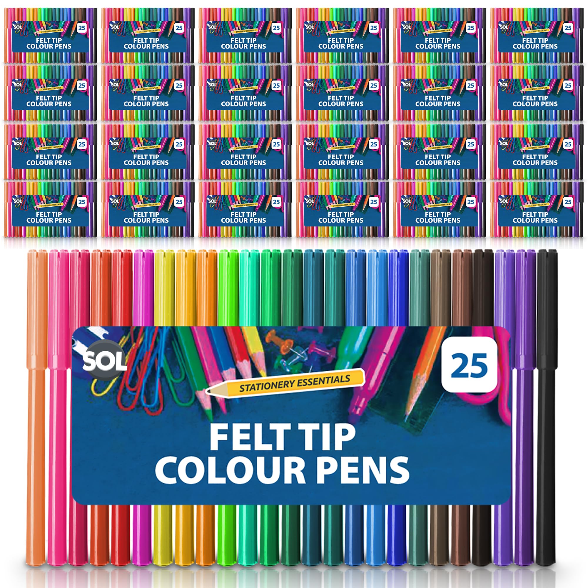 600pk (24 x 25pcs Sets) Bulk Felt Tips Colouring Pens for Adults & Kids ...