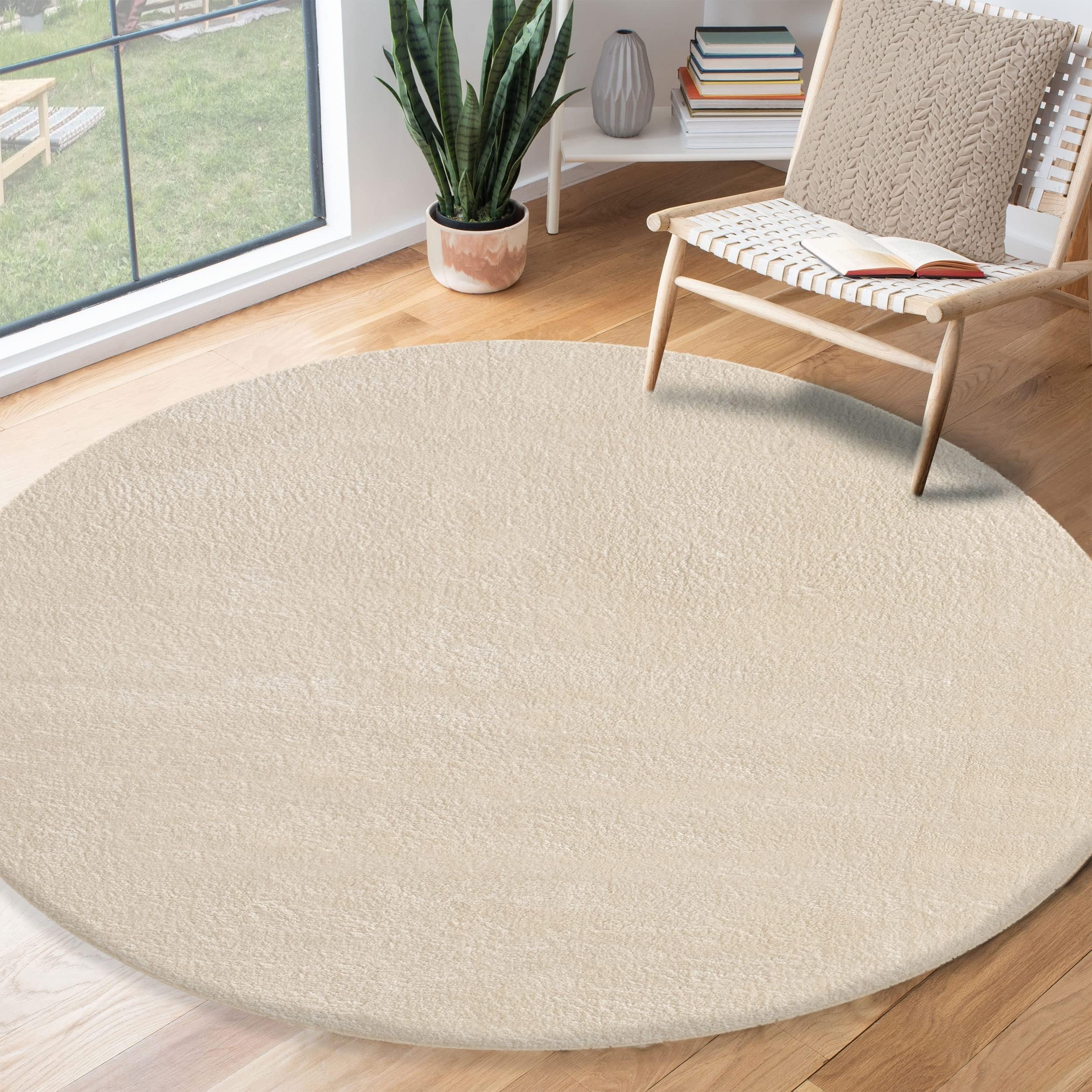 Pauwer Round Area Rug 120 cm Shaggy Ultra Soft Touch Carpet Rug Luxury ...