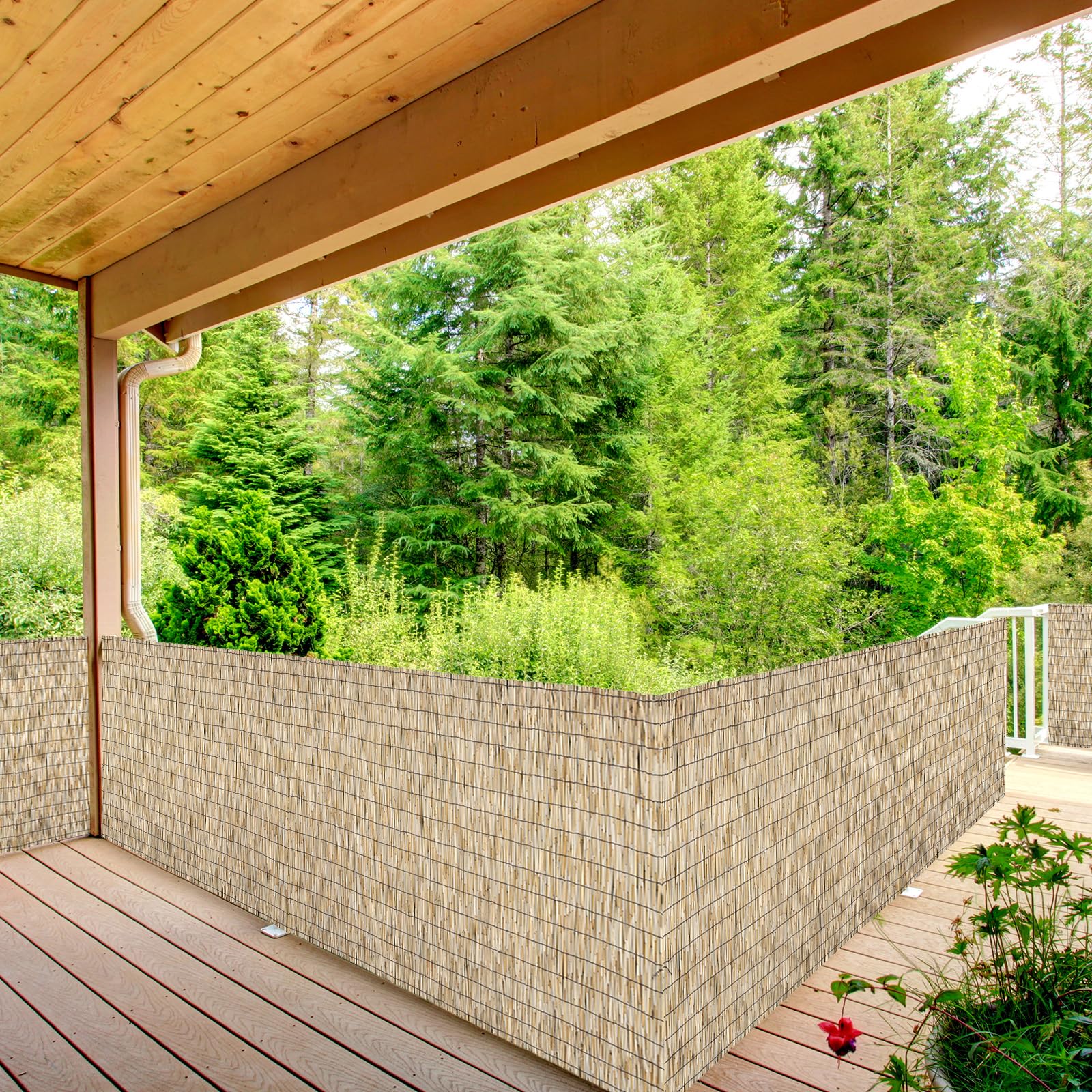 Bamboo Fence On A Block Wall