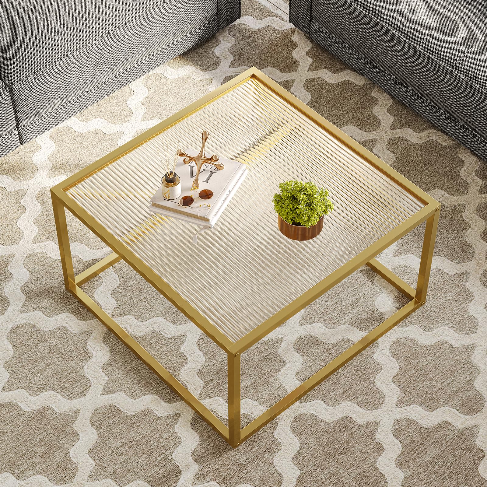 Snapklik.com : SAYGOER Modern Glass Coffee Table Small Square Coffee ...