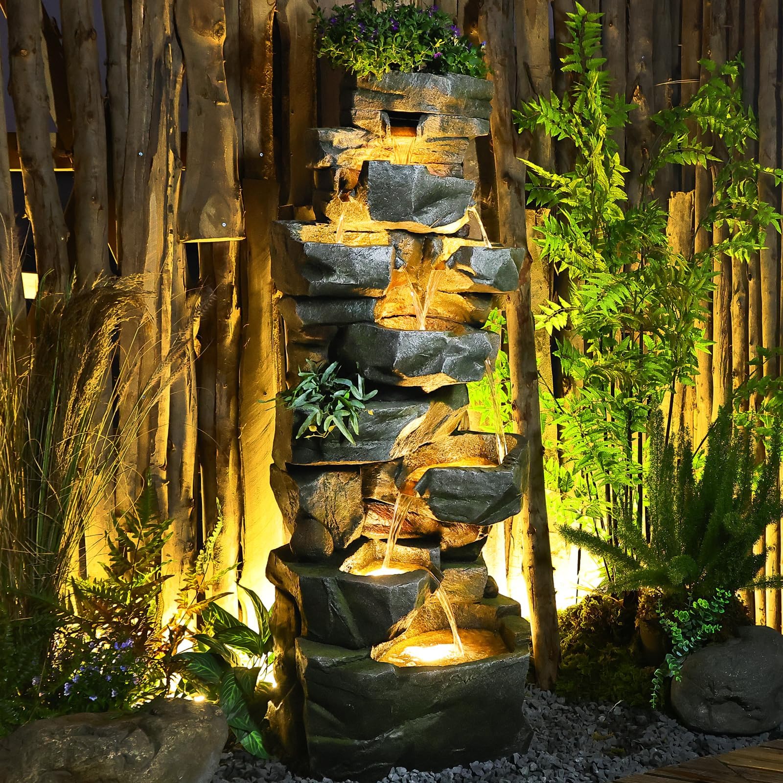 Amazon.com: Zigzag Zen 49" Slate Stone Waterfall Fountain with Light ...