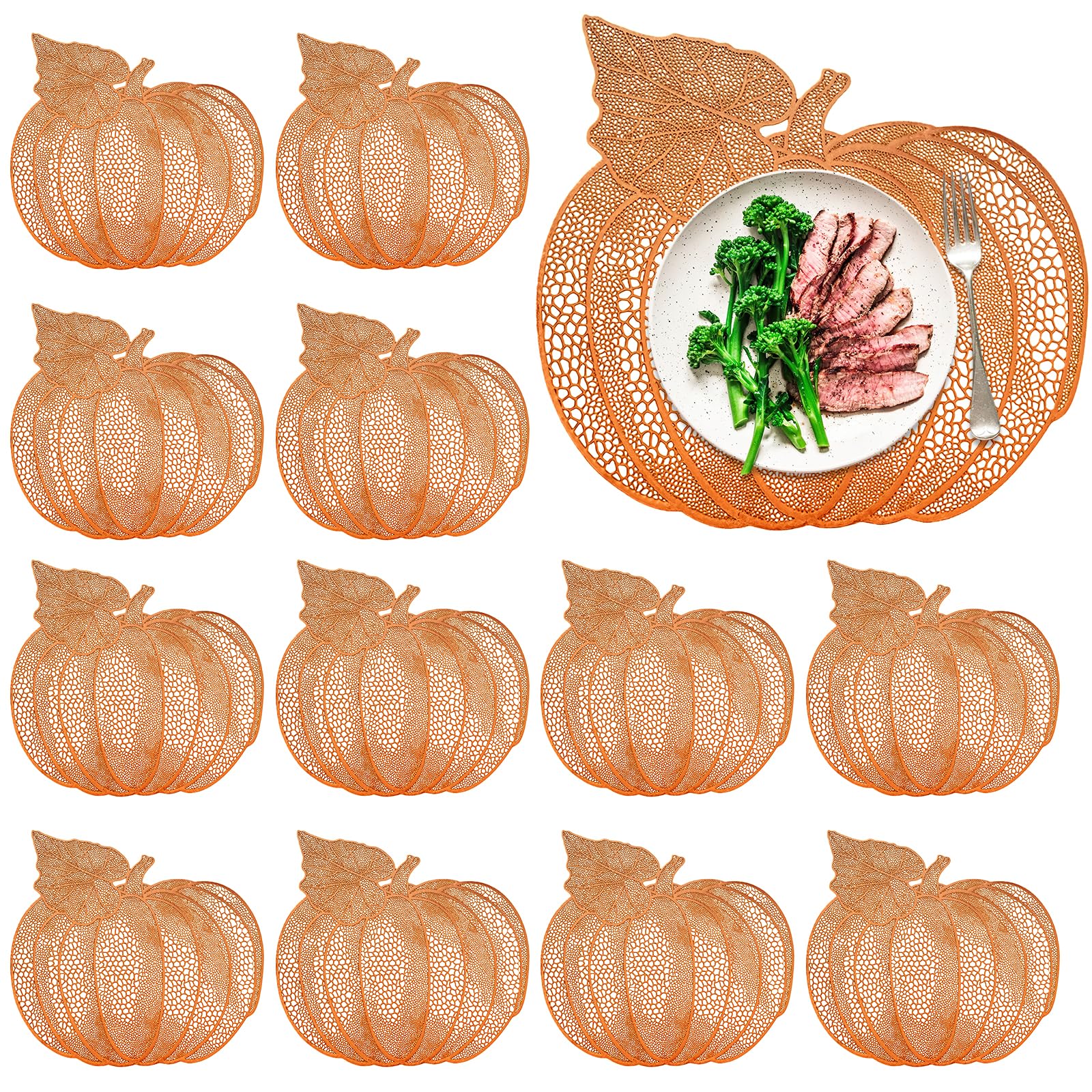 Amazon.com: 12 Pcs Pressed Vinyl Fall Pumpkin Place Mats, Autumn ...