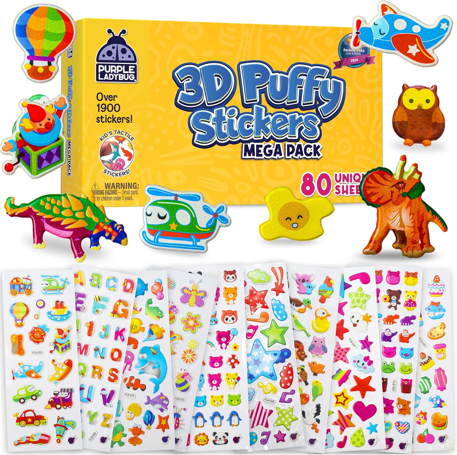 PURPLE LADYBUG 1900+ 3D Puffy Stickers for Kids - Cute Sticker Pack for ...