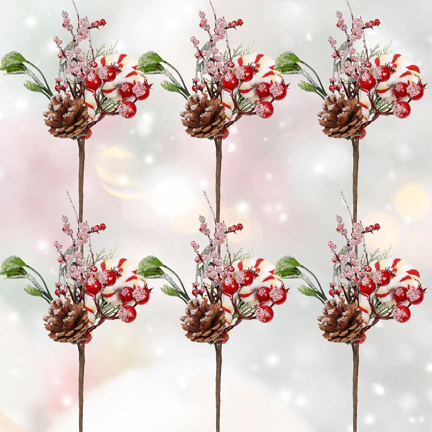 Homcomodar 6PCS Artificial Christmas Floral Picks Assorted Red Berry ...