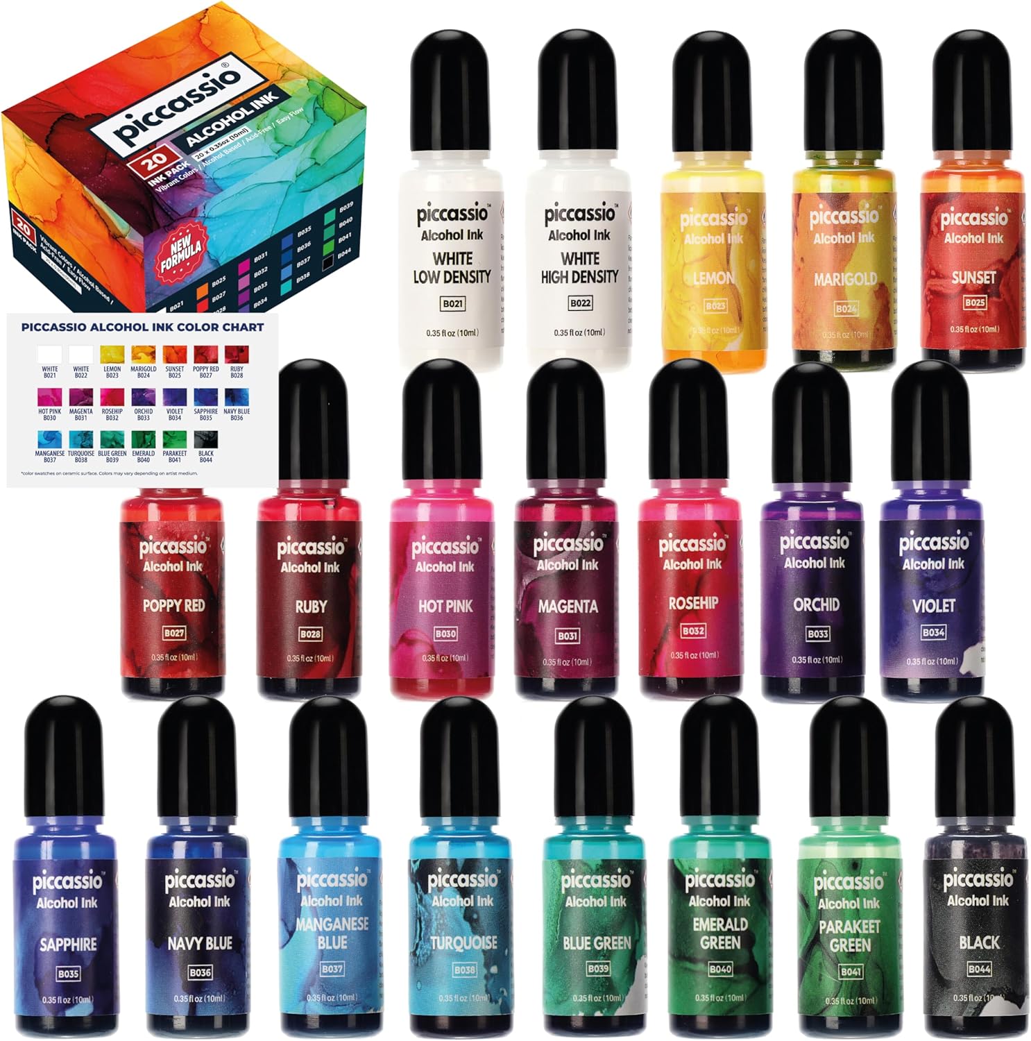 Amazon.com: Alcohol Ink Set - 20 Vibrant, Acid-Free, Fast-Drying ...