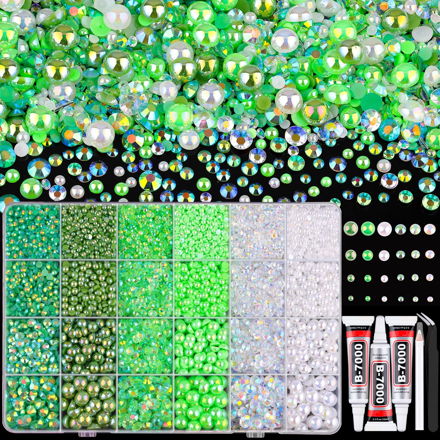 Amazon.com: 9000PCS Flatback Pearls and Rhinestones for Crafting, Green ...