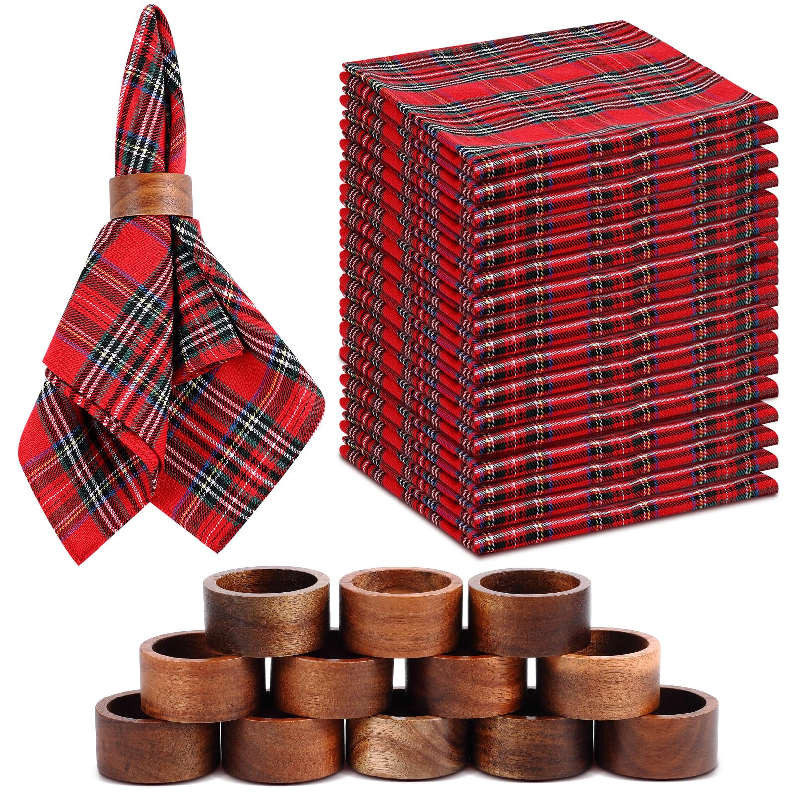 Amazon.com: Preboun Christmas Napkin and Ring, 18 x 18 Inches Plaid ...
