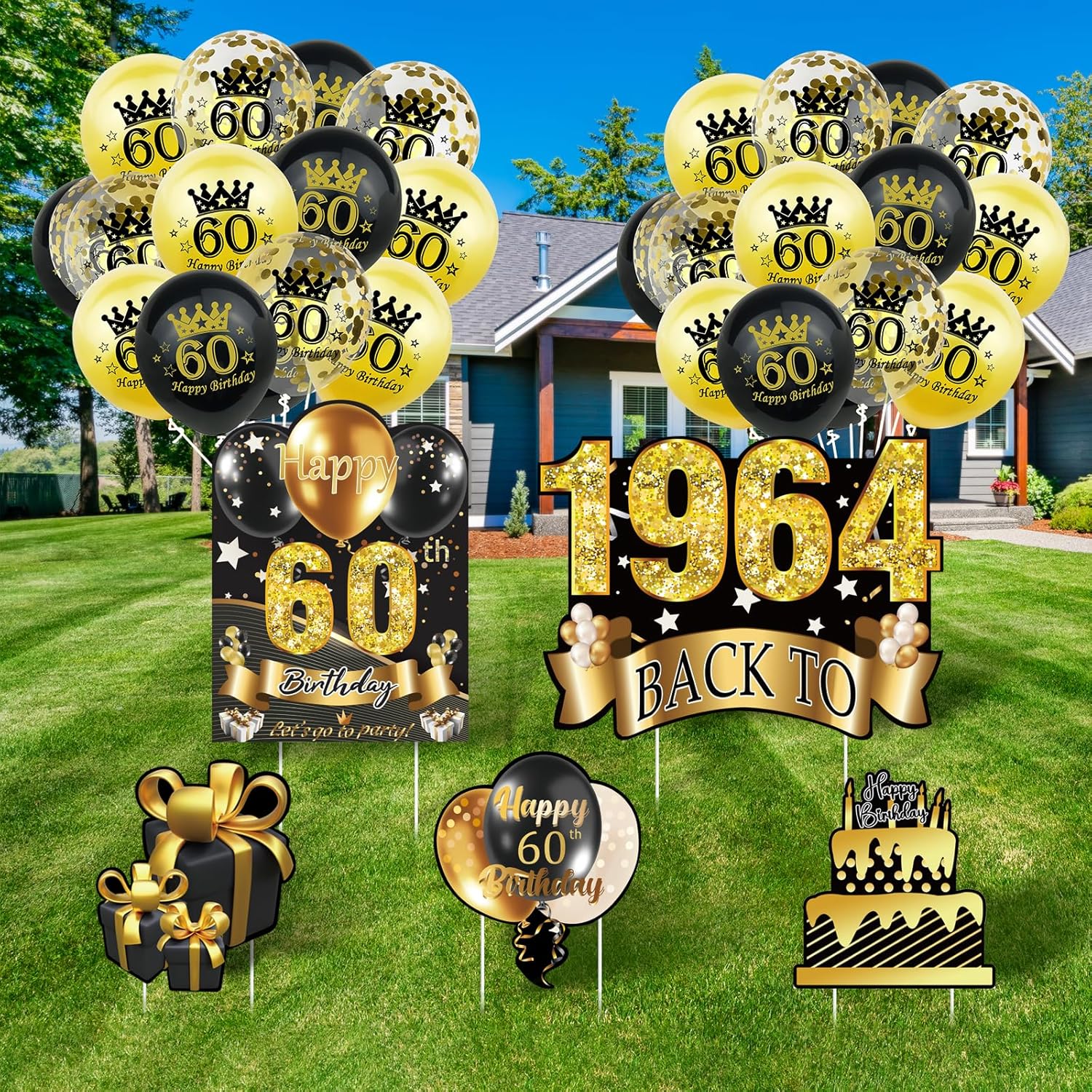 5Pcs 60th Birthday Yard Sign 16" Large Happy Birthday 60th Decorations ...