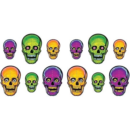 Amazon.com: Beistle 1456 Vintage Halloween Nite-Glo Skull Cutouts, 12 ...