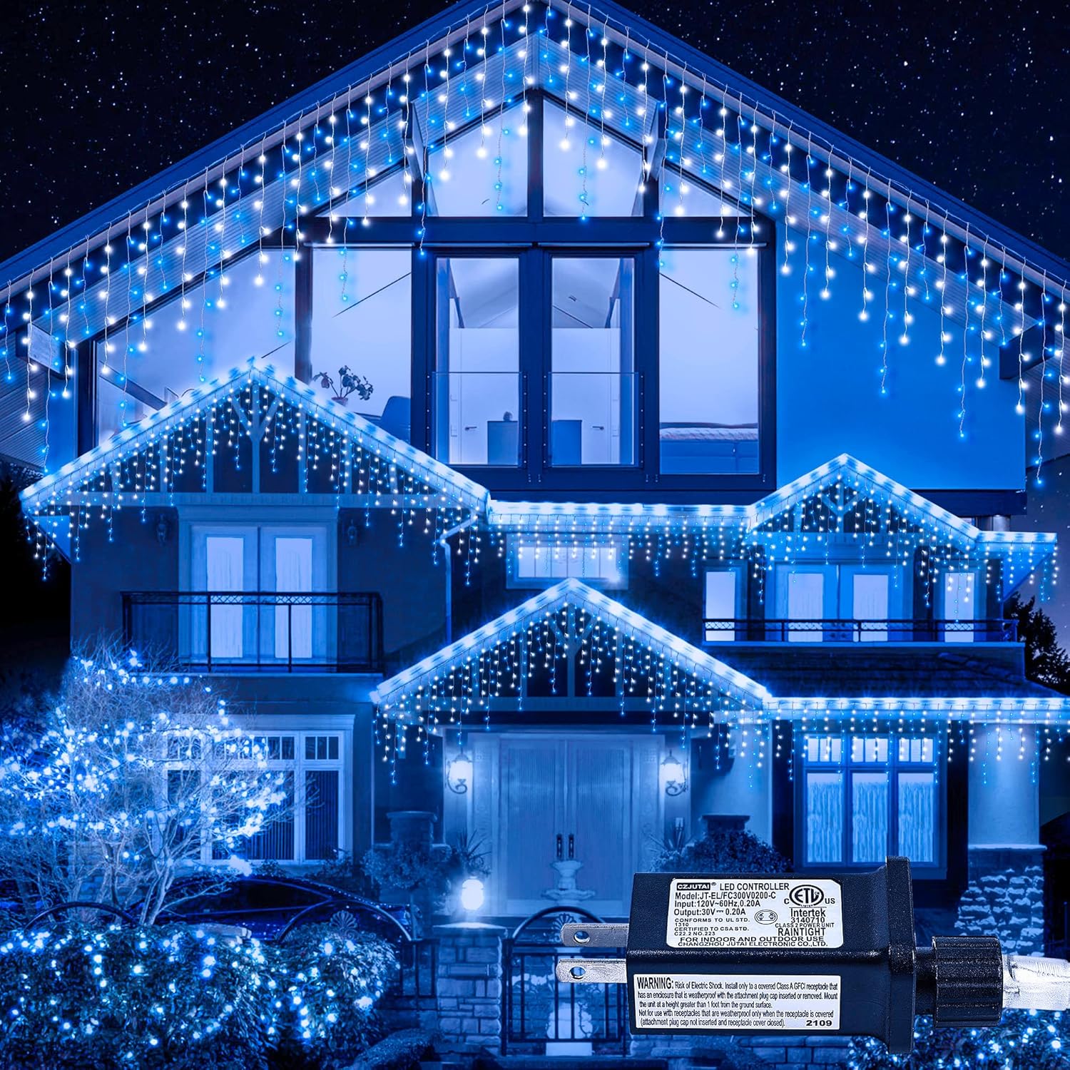oopswow Icicle Lights Outdoor Decorations 300 LED 33ft 8 Modes Curtain ...