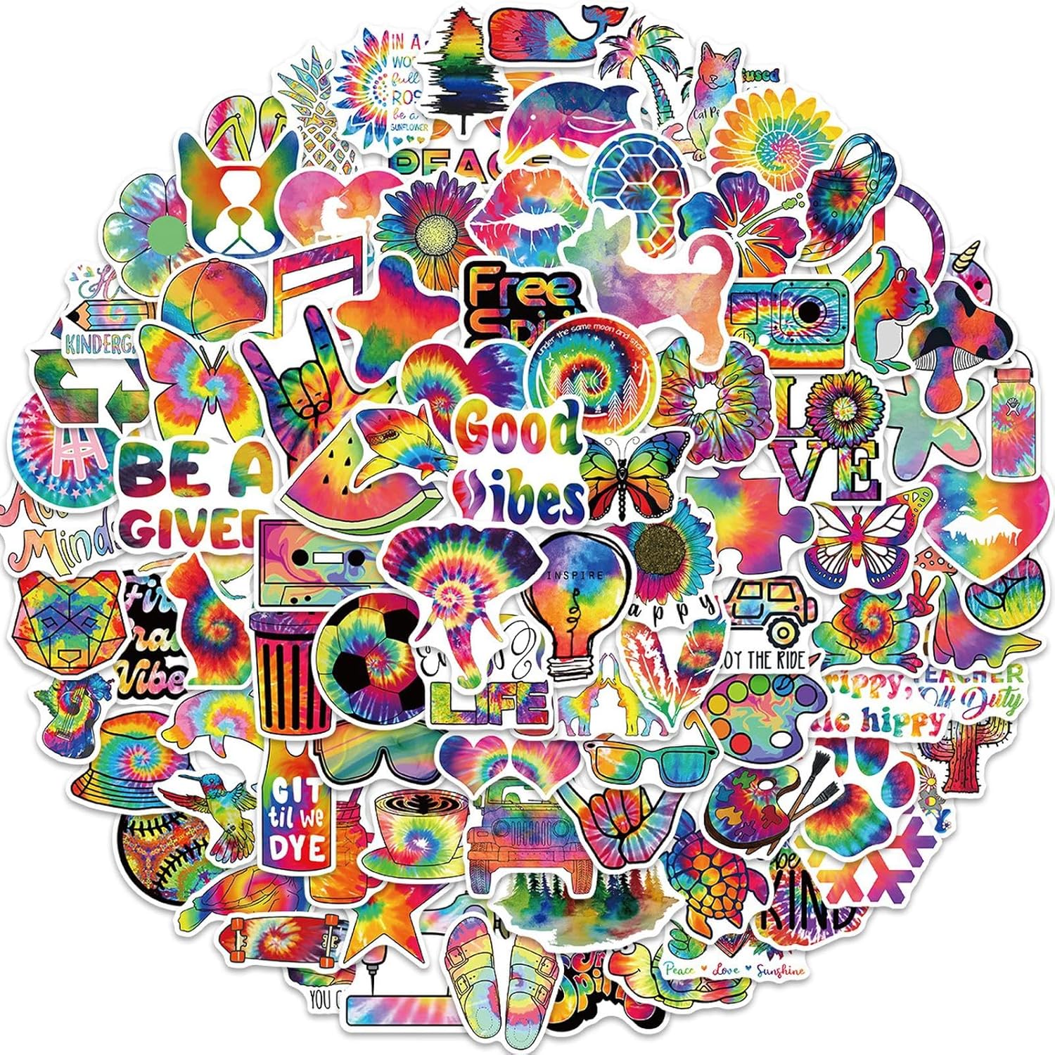 Amazon.com: 100pcs Tie Dye Rainbow Stickers Cool Trendy Colorful ...