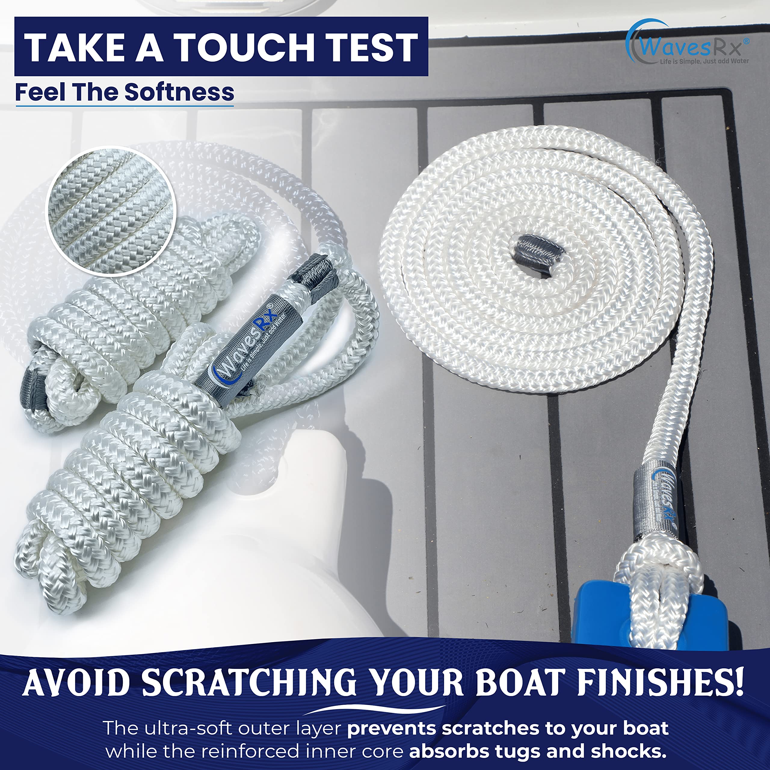 Snapklik.com : WavesRx Boat Fender Lines 3/8 X 6 (2PK) Premium Marine ...