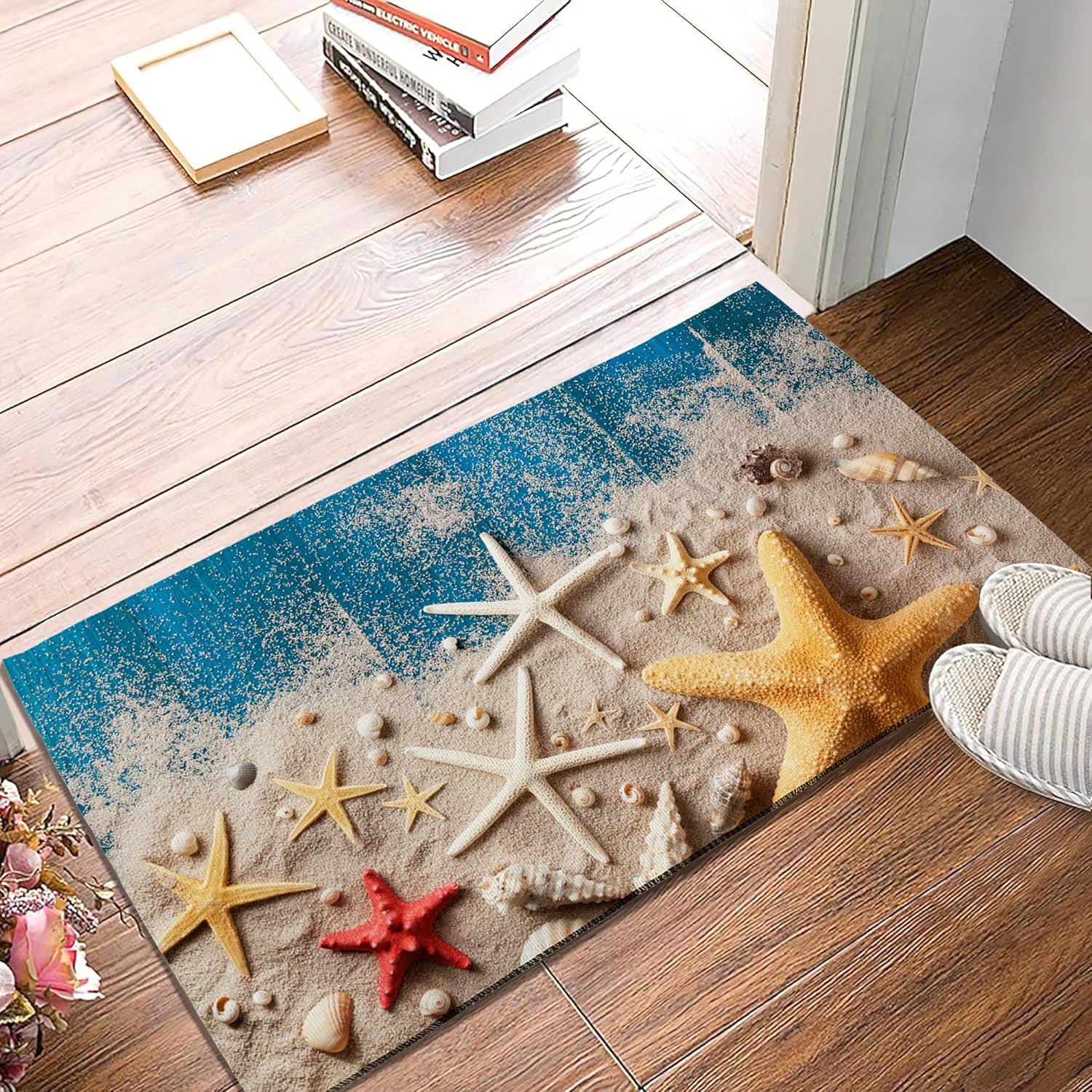 Amazon.com: SPUNKER Seashell Starfish Welcome Door Mat - Blue Wooden ...