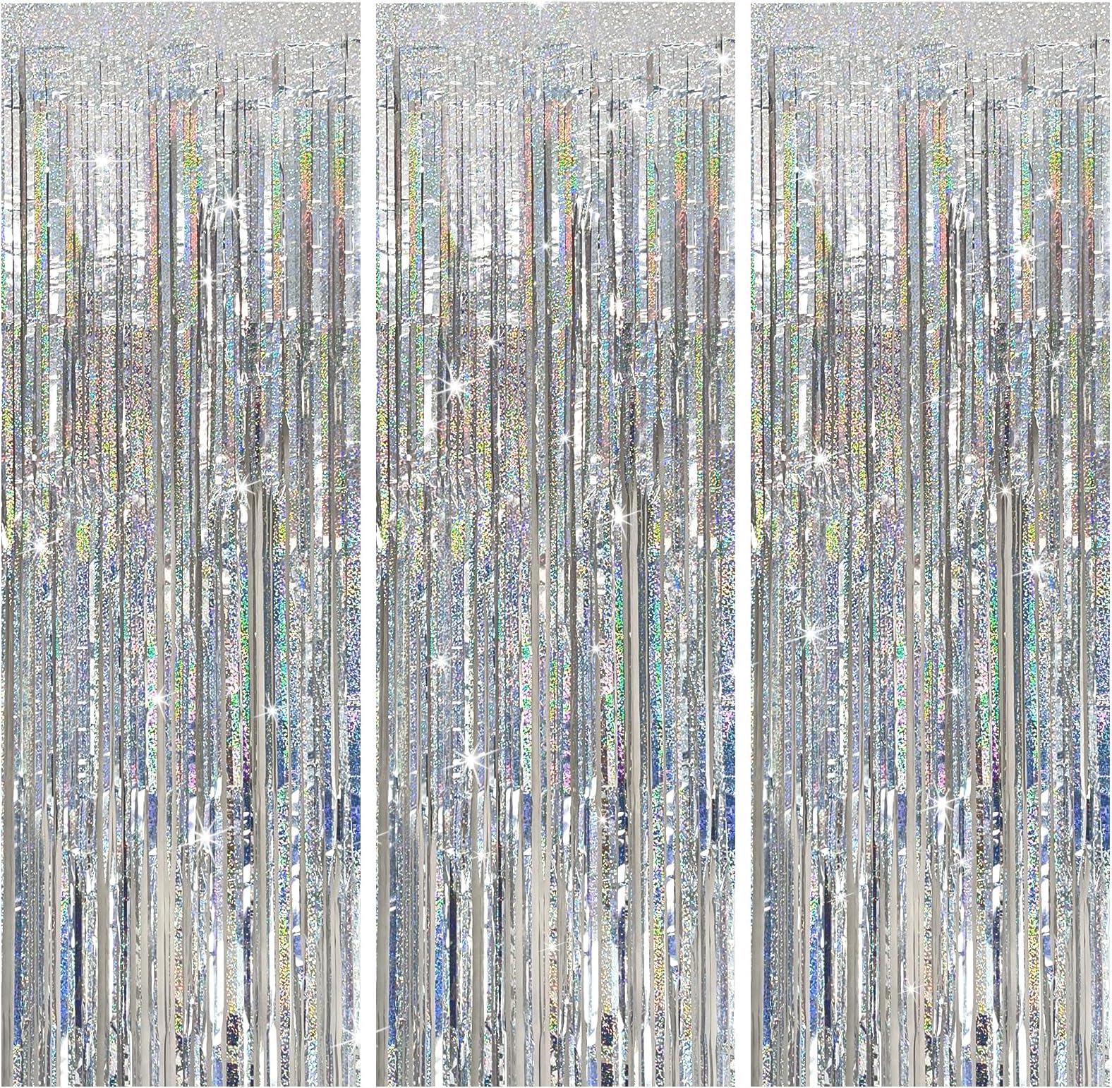 Amazon.com : 3 Pack Silver Backdrop Curtain Party Decorations Foil ...