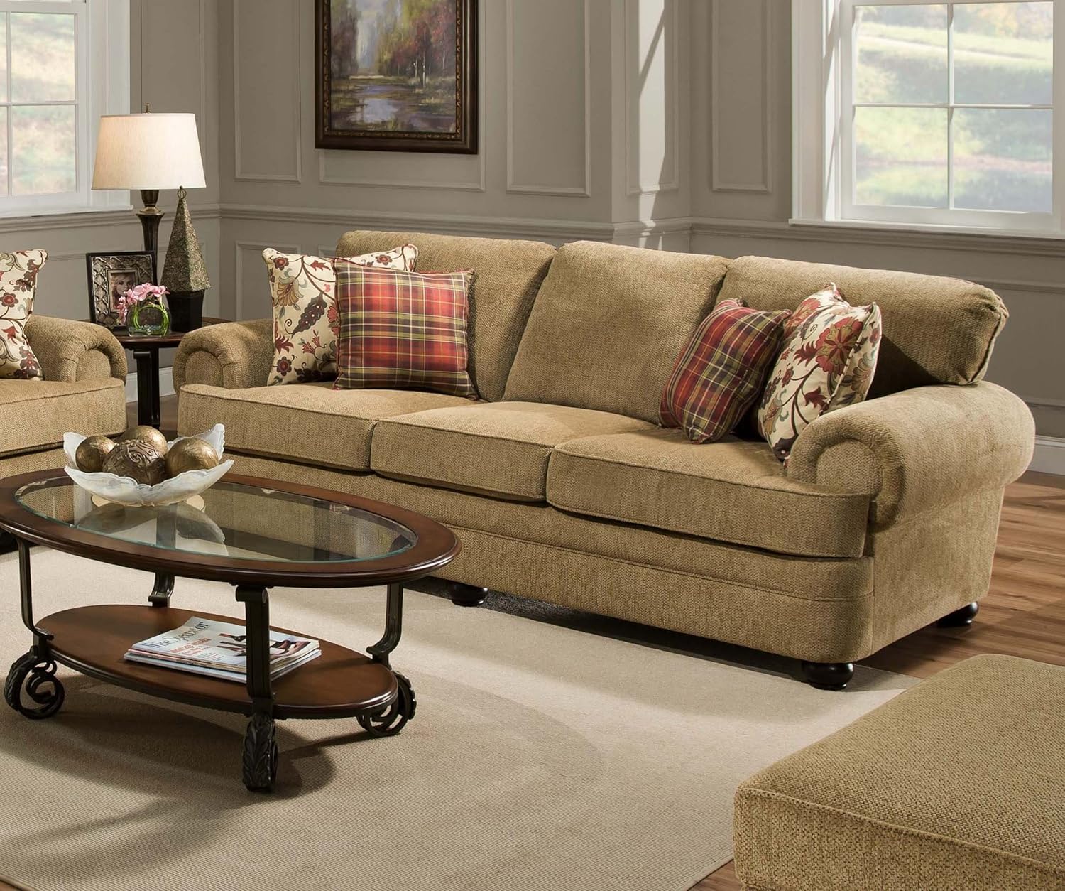 Amazon.com: Thunder Topaz Tan Sofa w/ 4 Pillows : Home & Kitchen