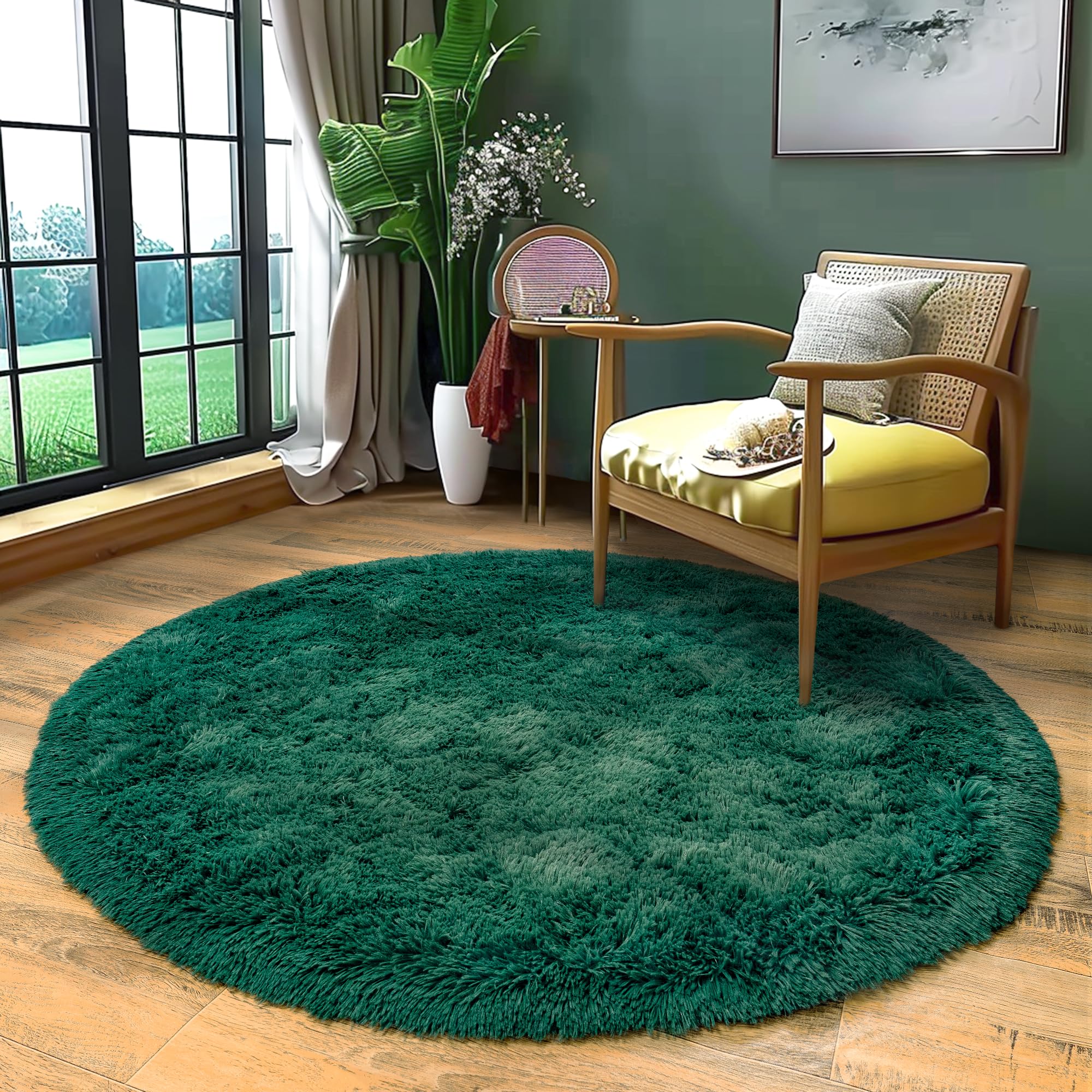Amazon.com: Awaytail Round Fluffy Rug 5FT Green - Super Soft Circle Rug ...