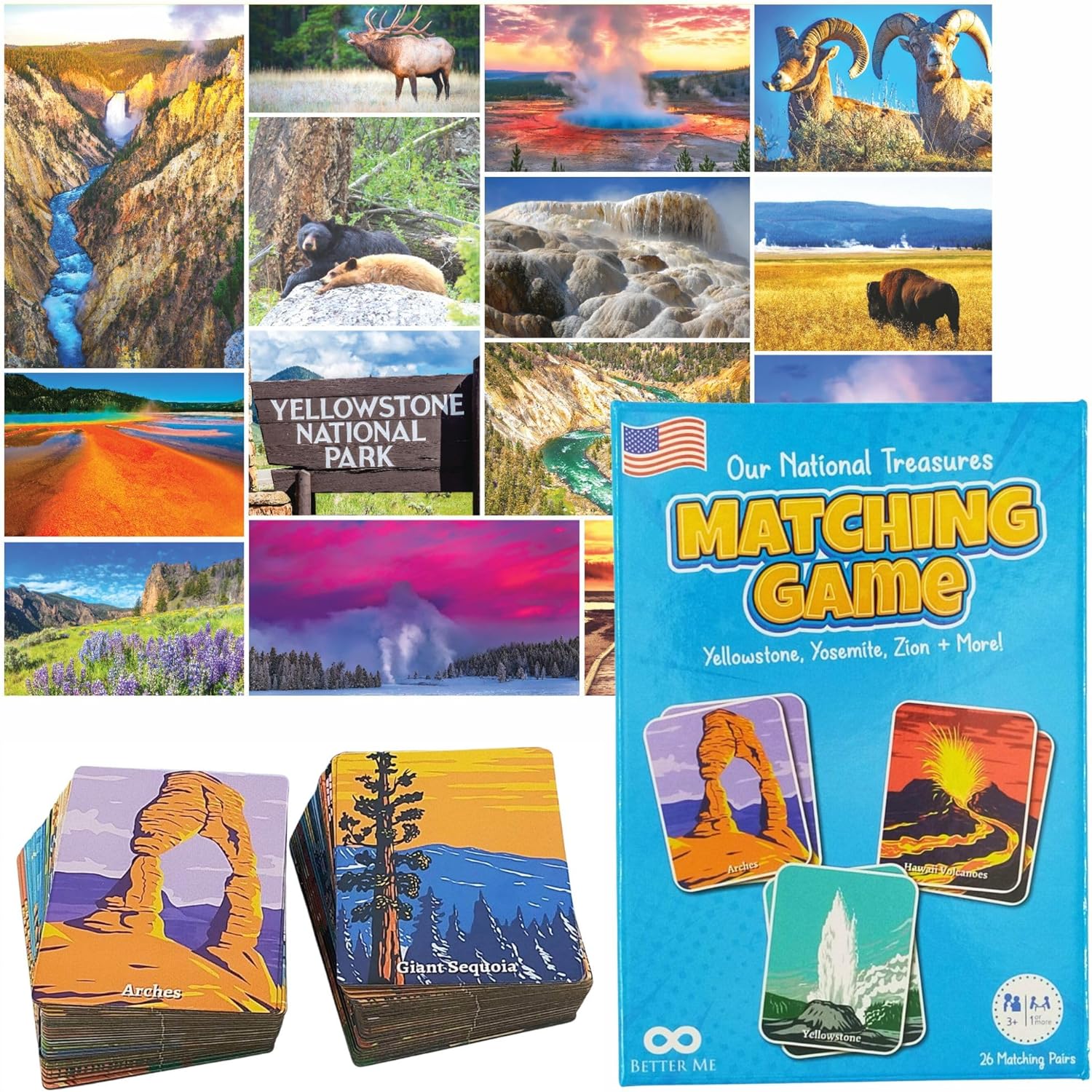 Amazon.com: Better Me National Parks Matching Game + Yellowstone ...