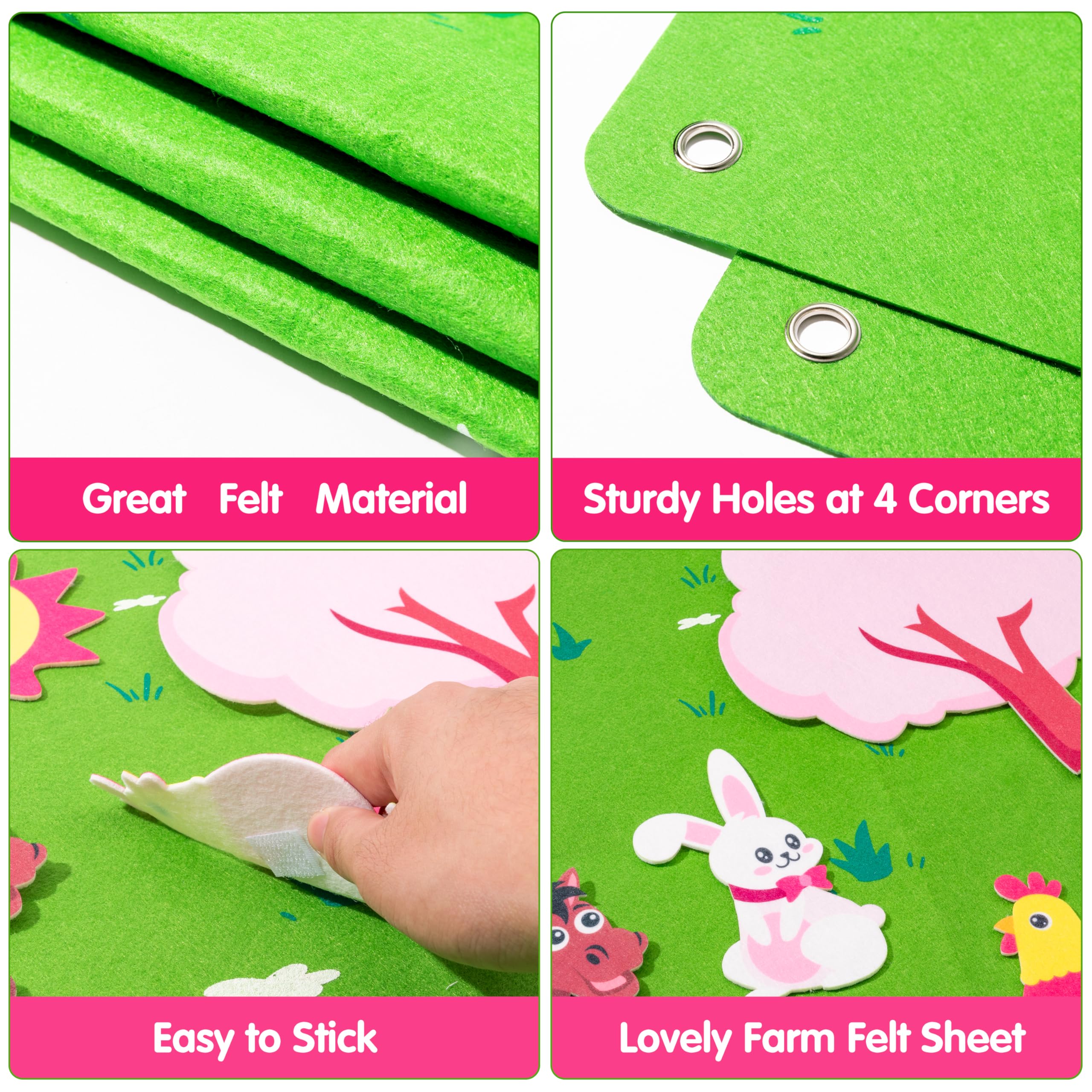 Snapklik.com : 35Pcs Pink Farm Animals Felt Story Board Set, Early ...