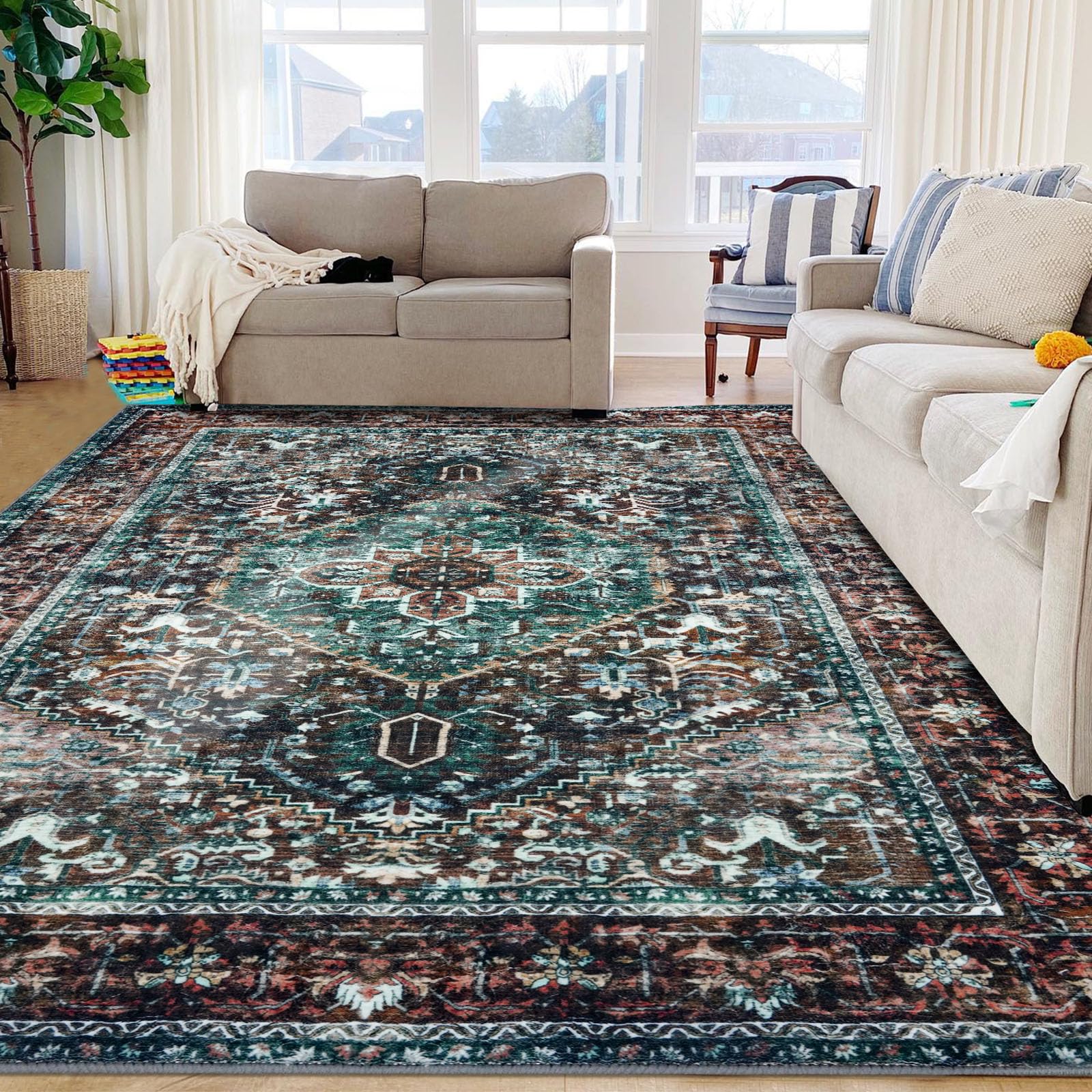 Amazon.com: KOZYFLY Boho Area Rug 9x12 Ft Rugs for Living Room Washable ...