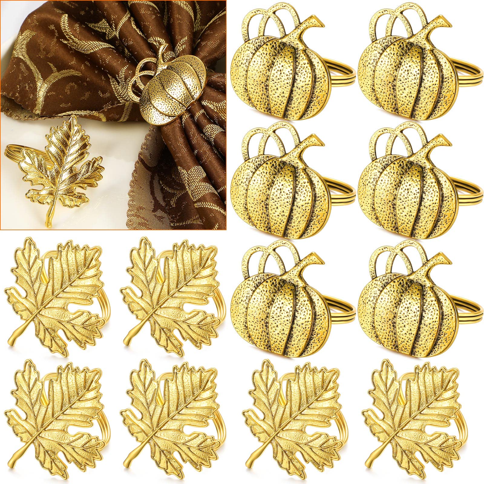 Amazon.com: Patelai 12 Pcs Gold Thanksgiving Fall Napkin Ring Set ...
