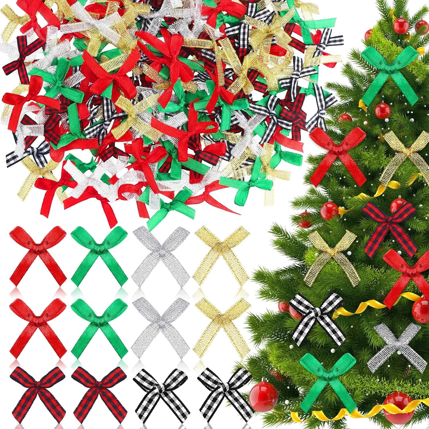 Amazon.com: 200 Pieces Christmas Tiny Bows Mini Christmas Bows Satin ...