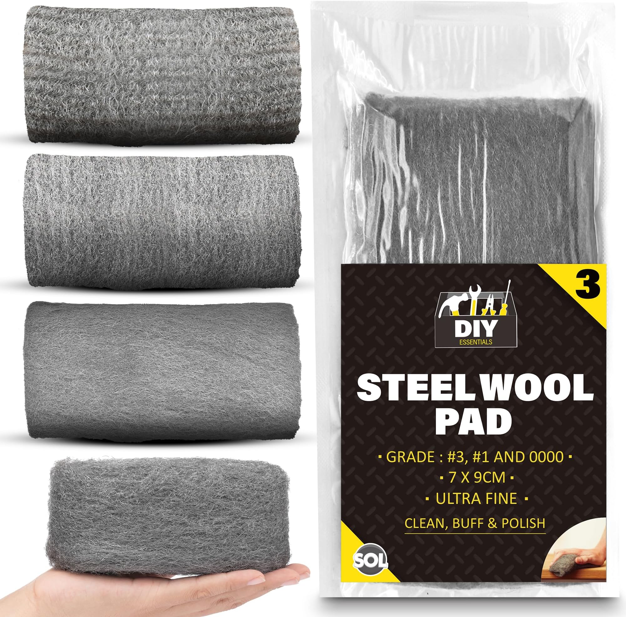 SOL 24pk Steel Wool Pads - Fine Wire Wool for Cleaning, Polishing ...