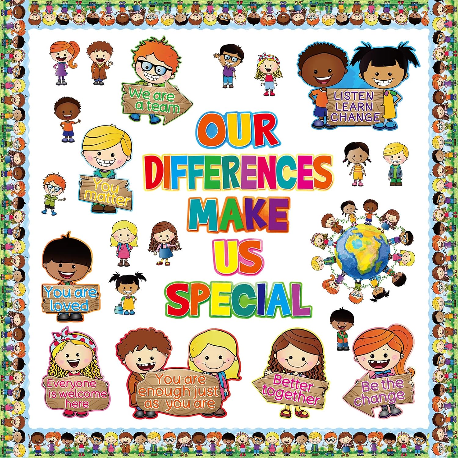 Amazon.com: Diversity Bulletin Board Decoration Set Diverse Children Borders Cutouts Our ...