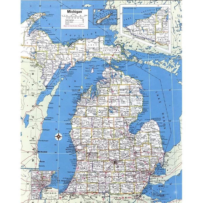 Buy Large Detailed Administrative map of Michigan State with Roads and ...