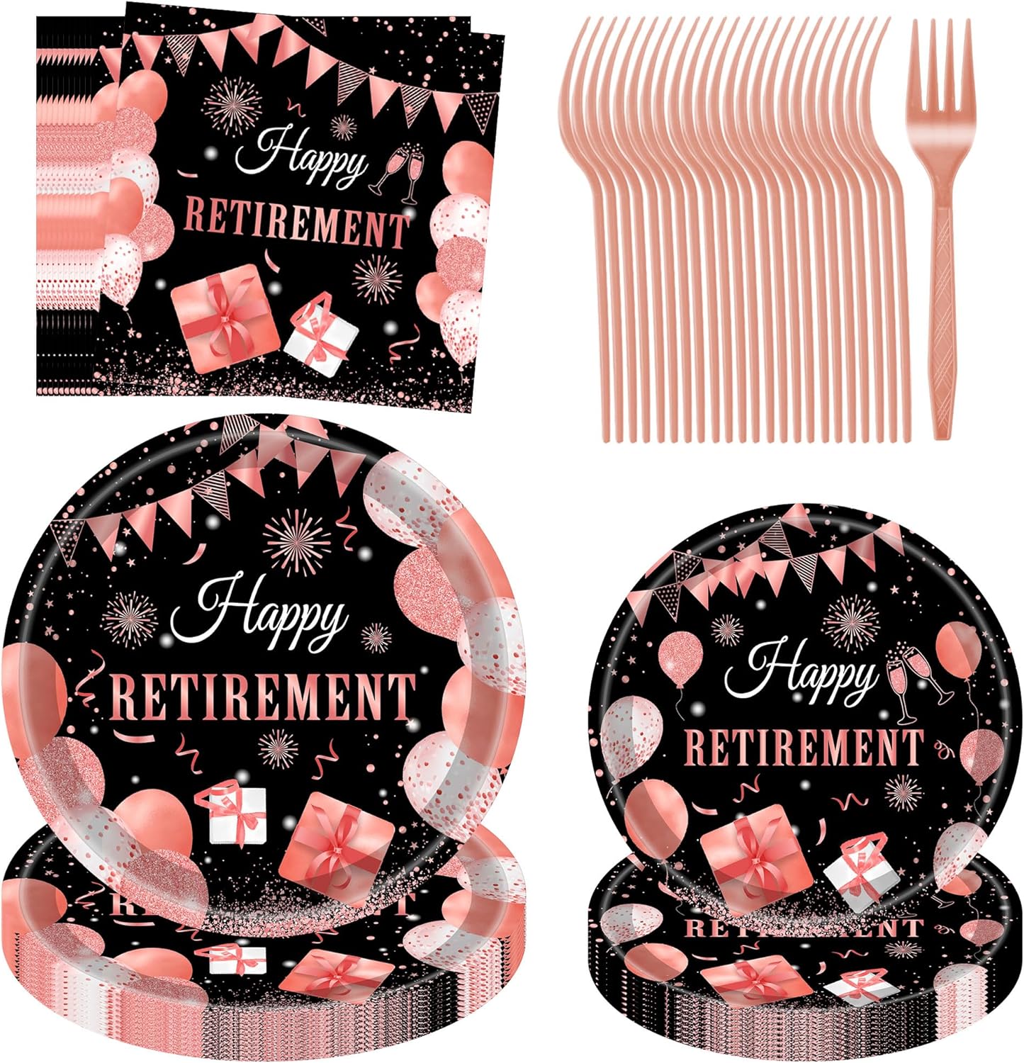Amazon.com: Pink Retirement Party Decorations, 96PCS Rose Gold Happy ...