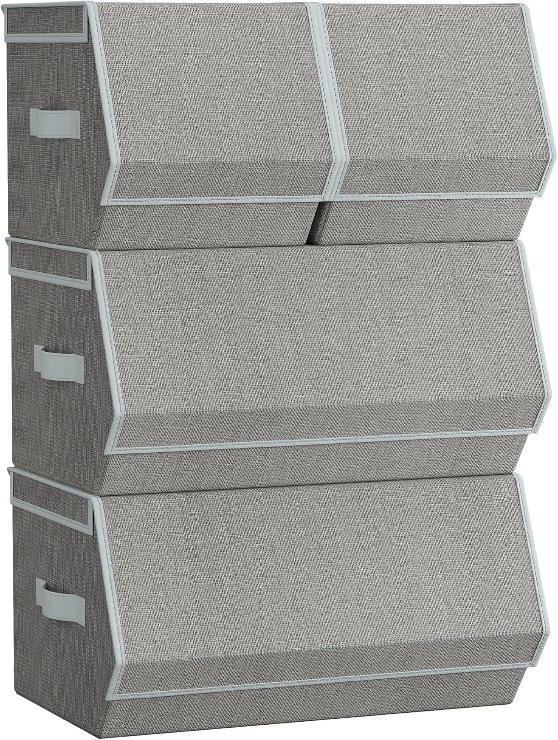 SONGMICS Set of 4 Storage Boxes with Lids, Stackable Wardrobe Storage ...