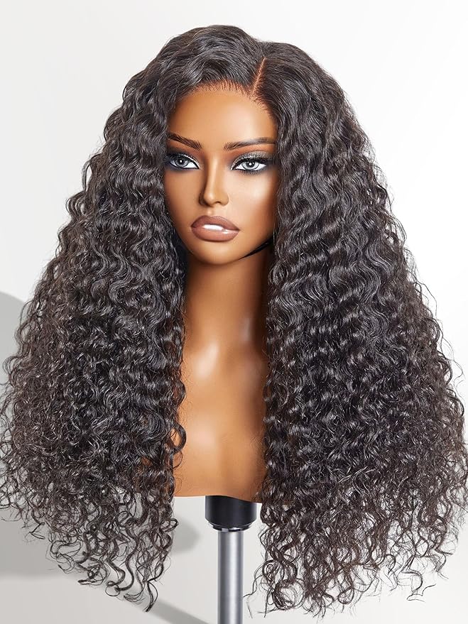 Amazon.com : LUVME HAIR 18 Inch Natural Black Curly 5X5 Lace Front Wig ...