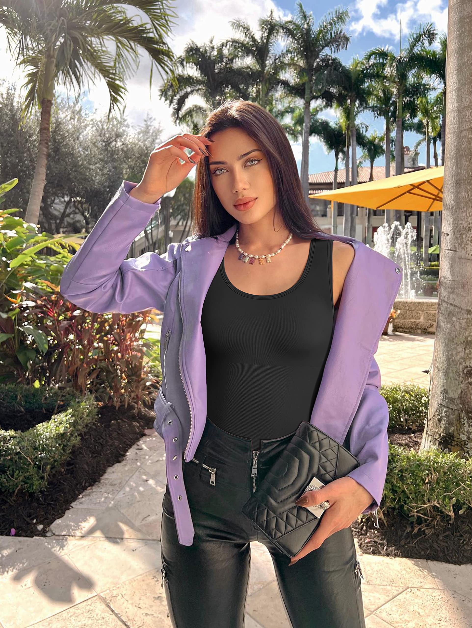 OQQ Women's 3 Piece Bodysuits Sexy Sleeveless Round Neck Shapewear Tank ...